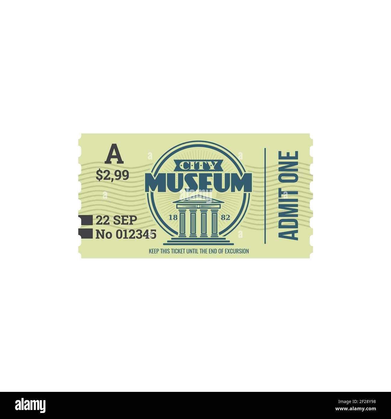 Billet d'entrée pour la carte isolée du musée historique de la ville ...