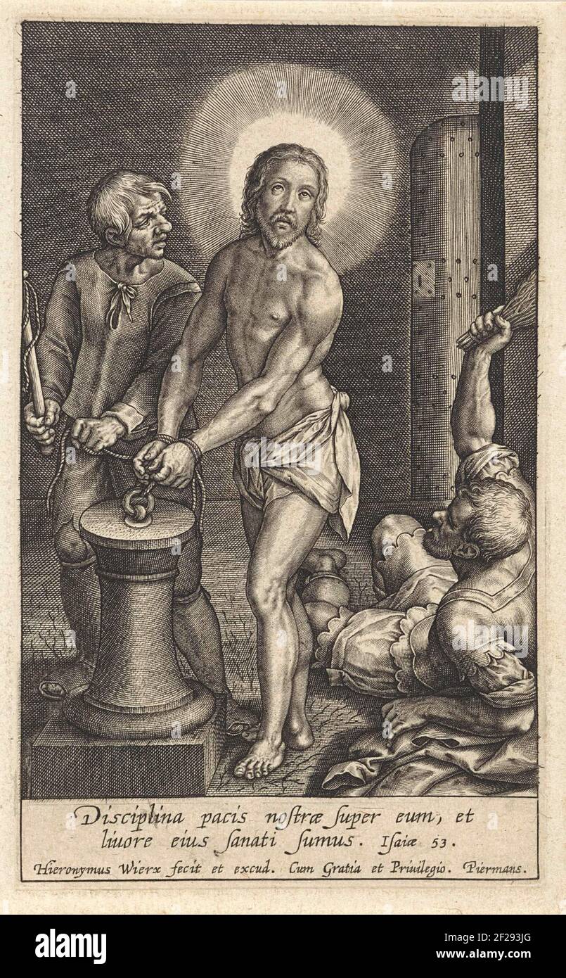 Geseling van Christus.les cordes du Christ liées à une colonne de pied ...