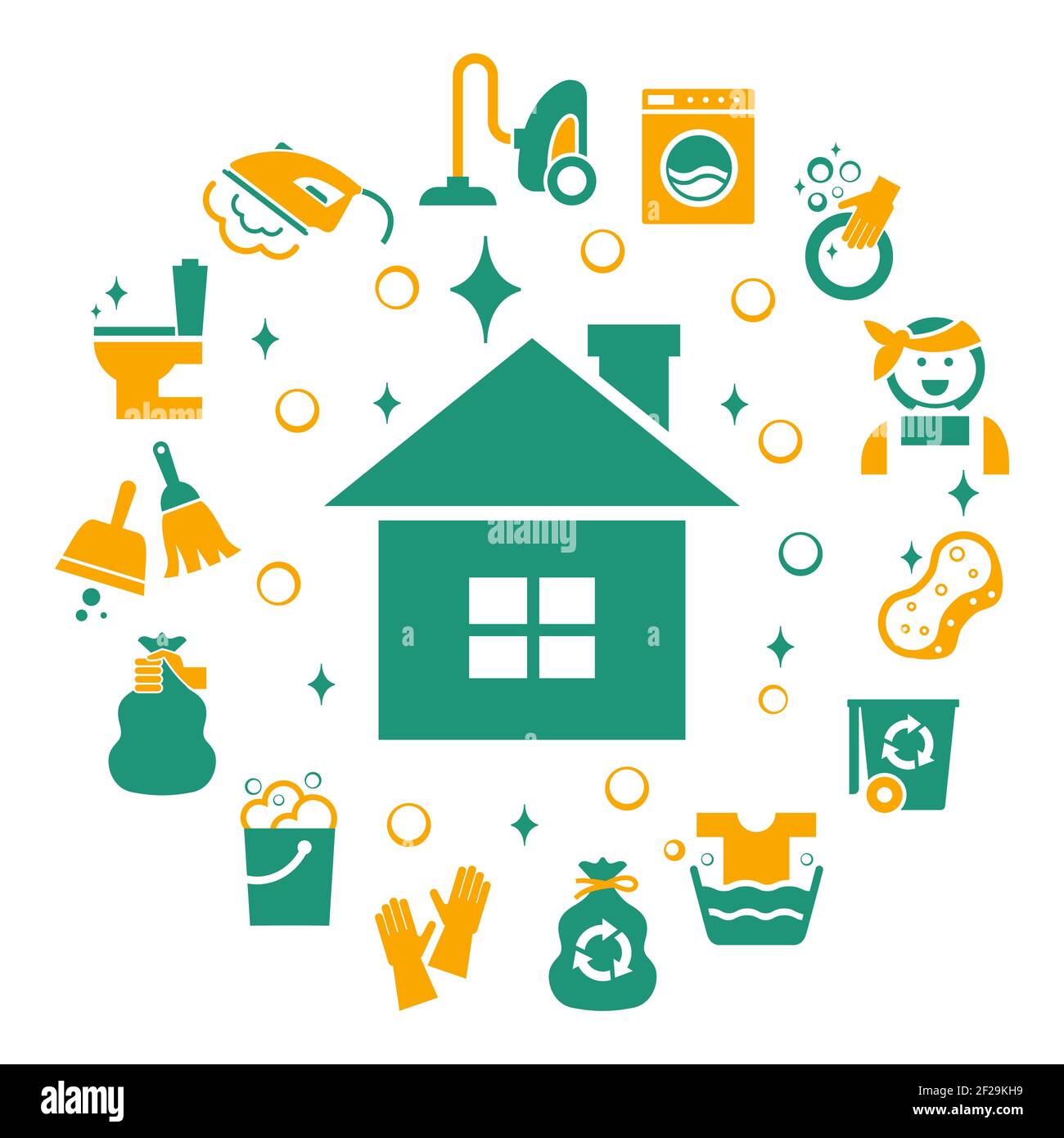 Housekeeping cleaning flat icons set Banque de photographies et d ...