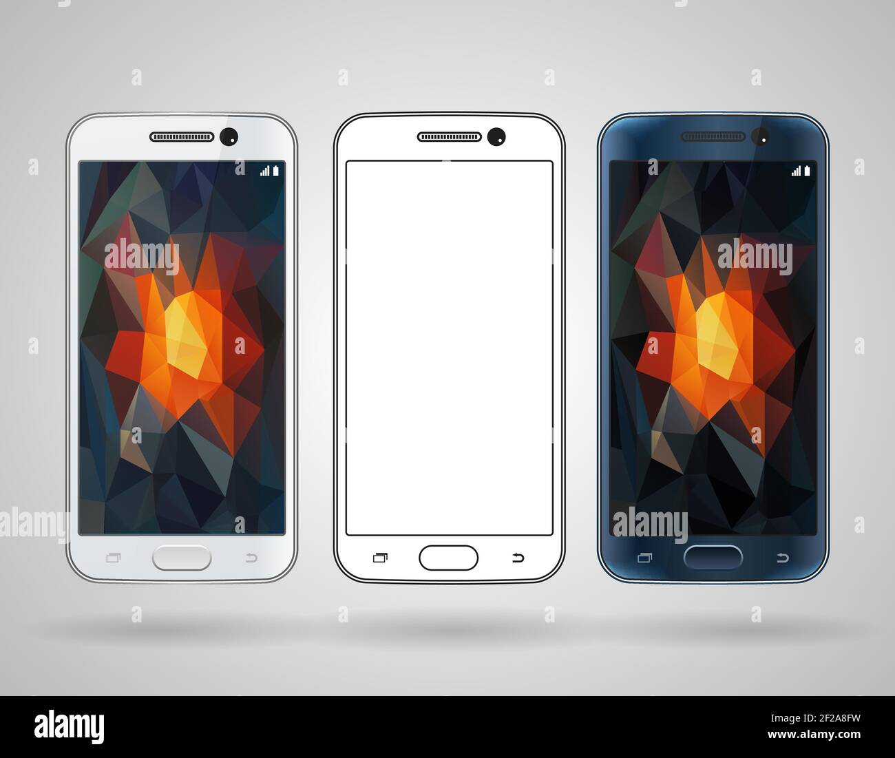 Smartphones avec maquette vectorielle à bords inclinés, modèles noir et ...