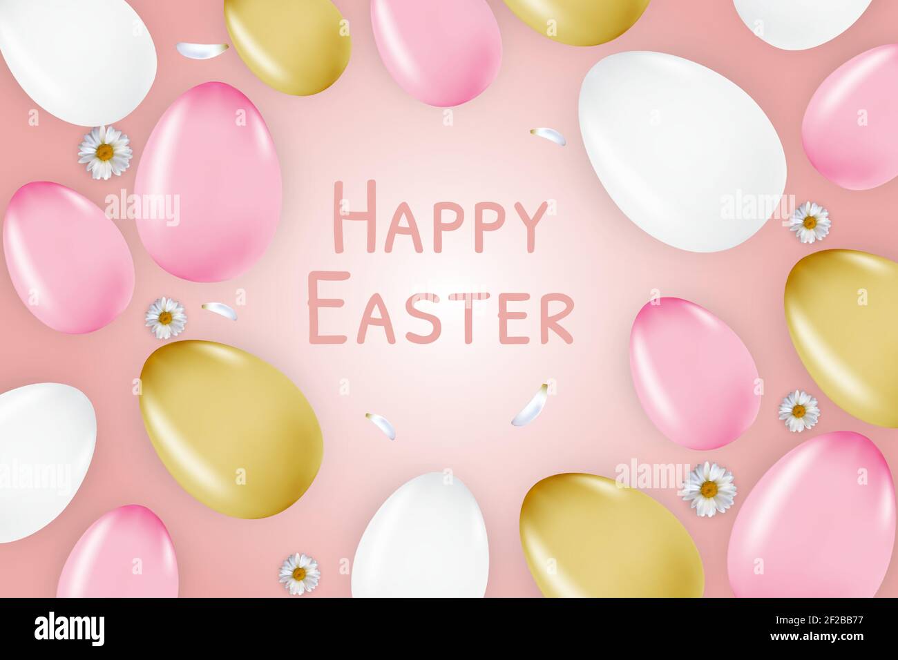 Modèle d'affiche de Pâques avec œufs réalistes en 3d, fond rose ...