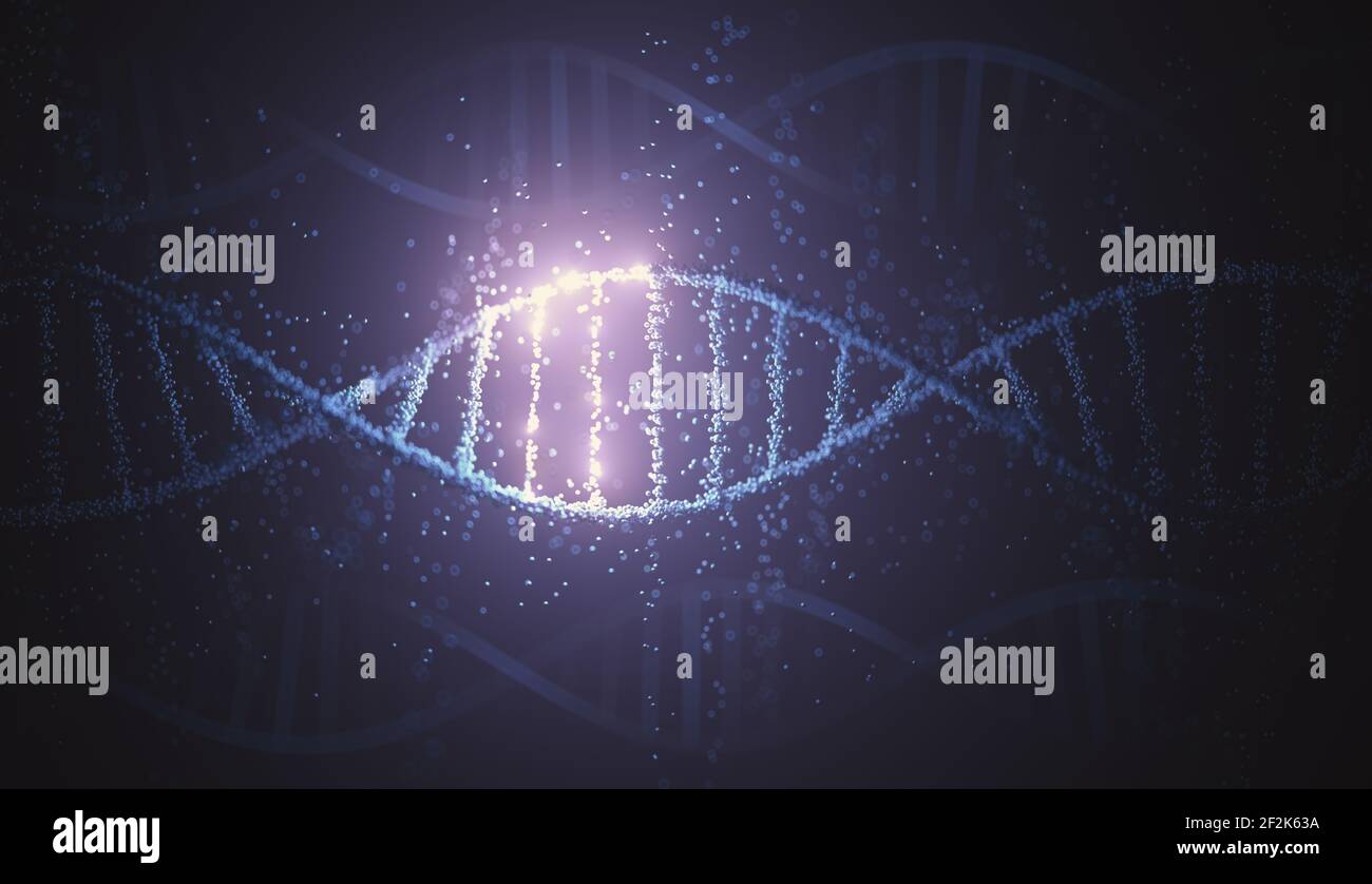 Code ADN hélicoïdal avec des sphères groupées formant des molécules ...
