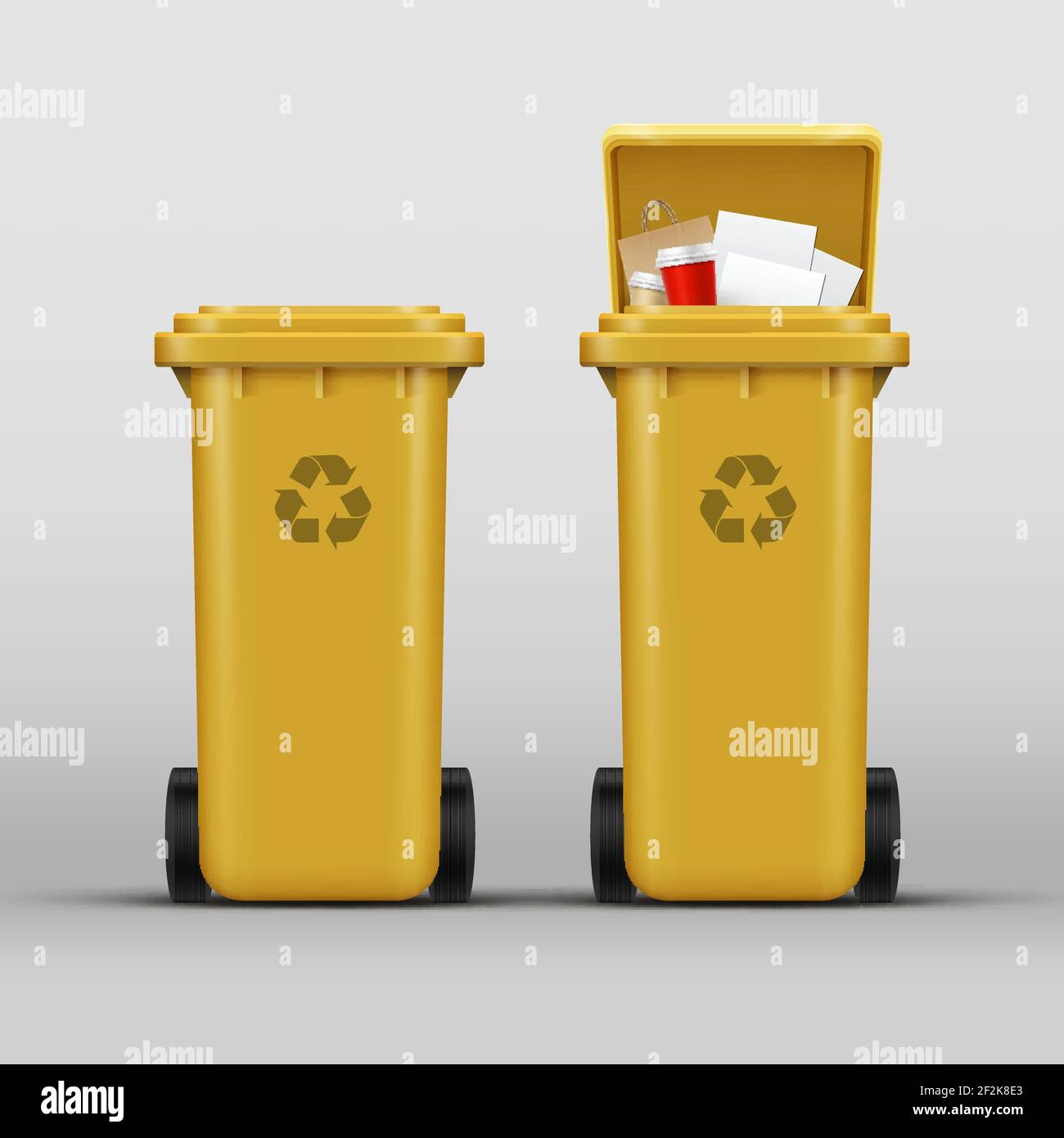 Ensemble vectoriel de bacs de recyclage jaunes pour le tri des déchets ...