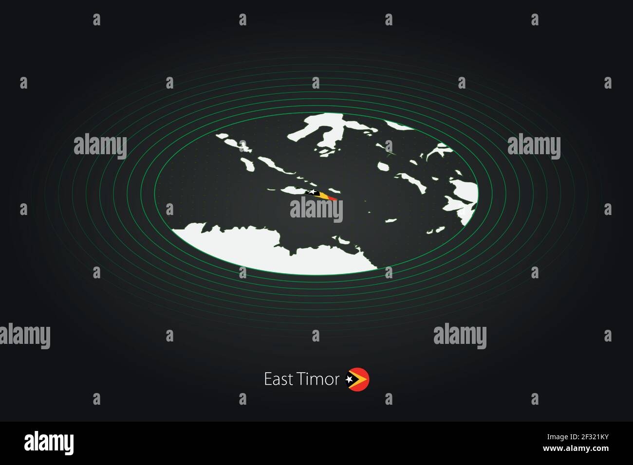 Carte du Timor oriental en couleur foncée, carte ovale avec les pays ...