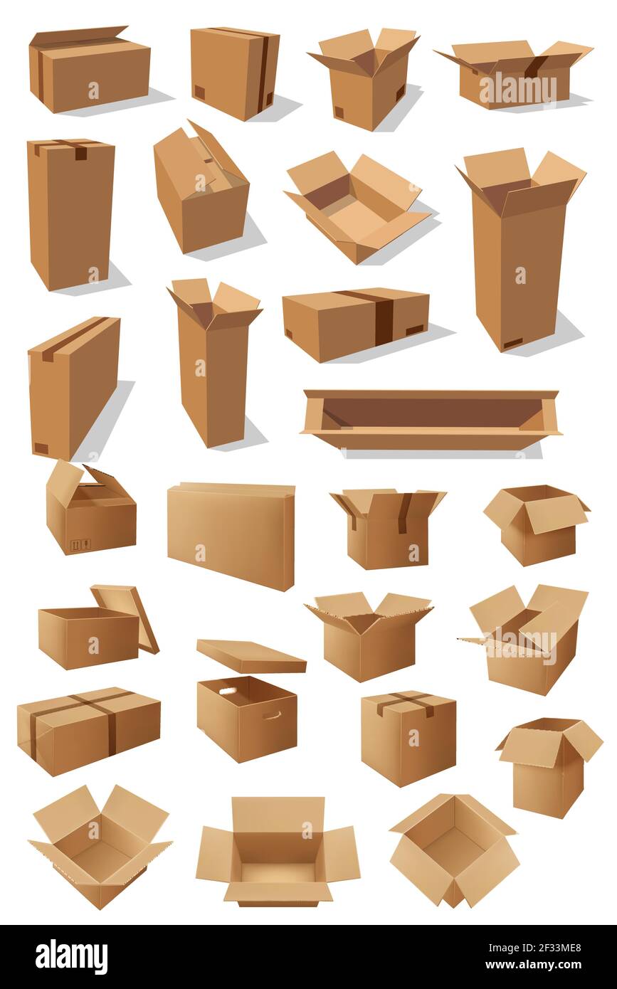 Boîtes en carton, colis vectoriels pour l'emballage de marchandises ...