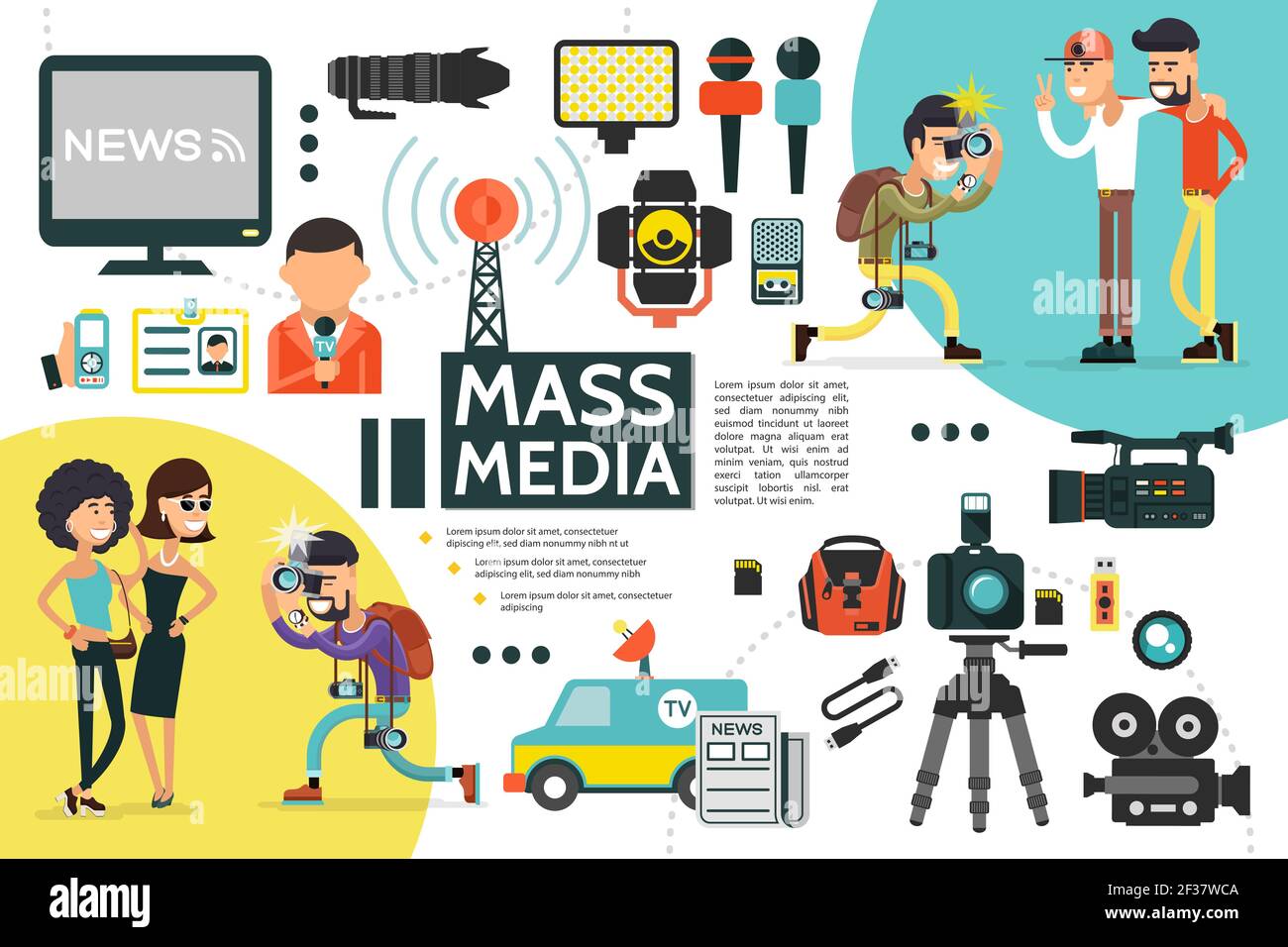 Modèle d'infographie sur les médias de masse à écran plat avec ...