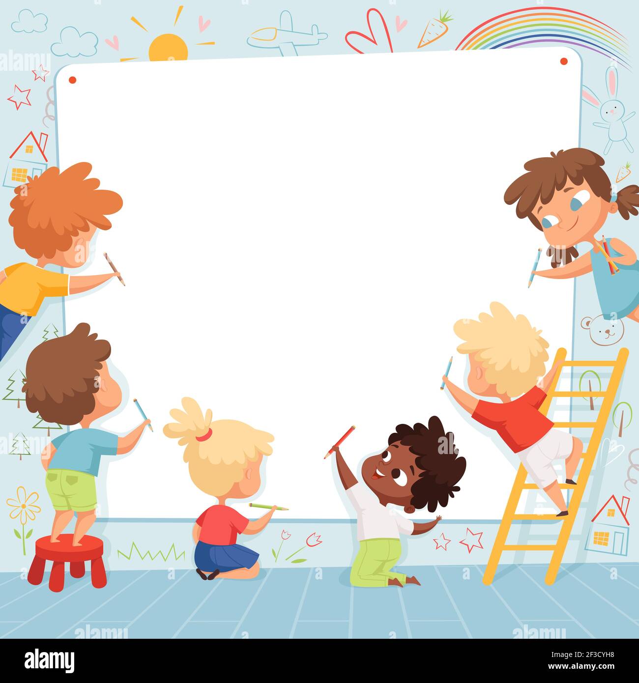 Cadre pour enfants. Personnages mignon enfants dessin de peinture et de ...