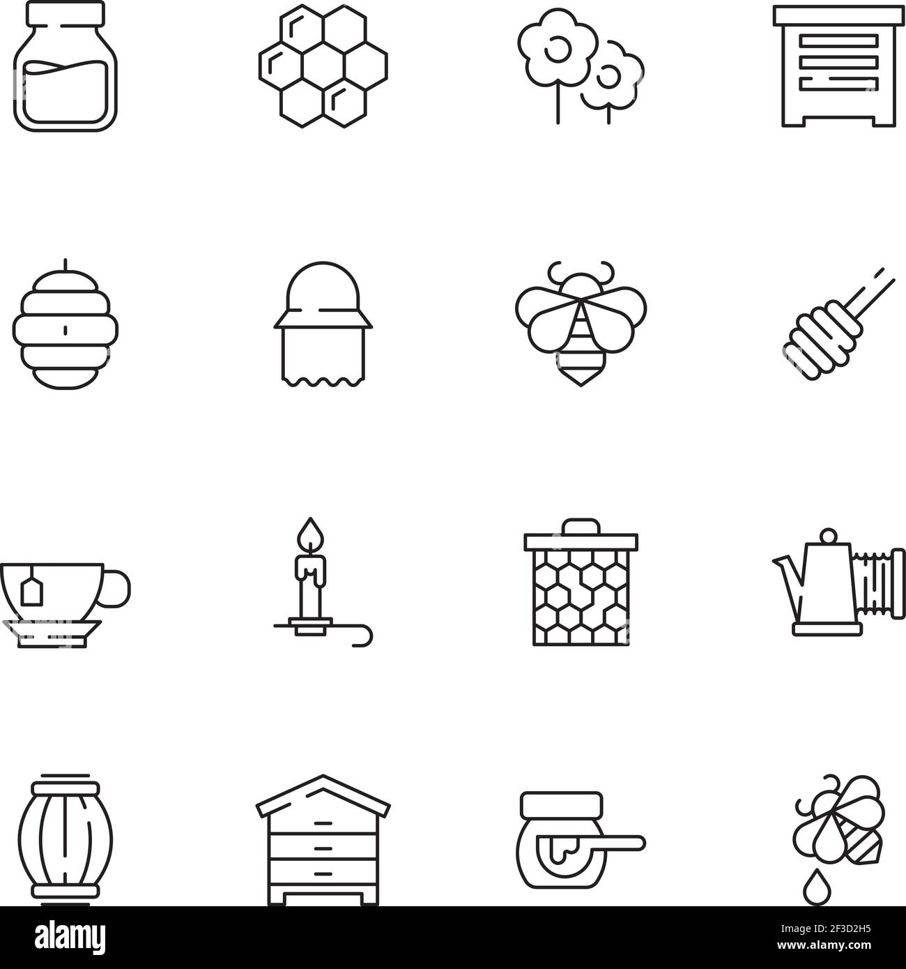 Symboles de miel. Icônes apiaires fleurs abeille liquide gouttes bocal ...