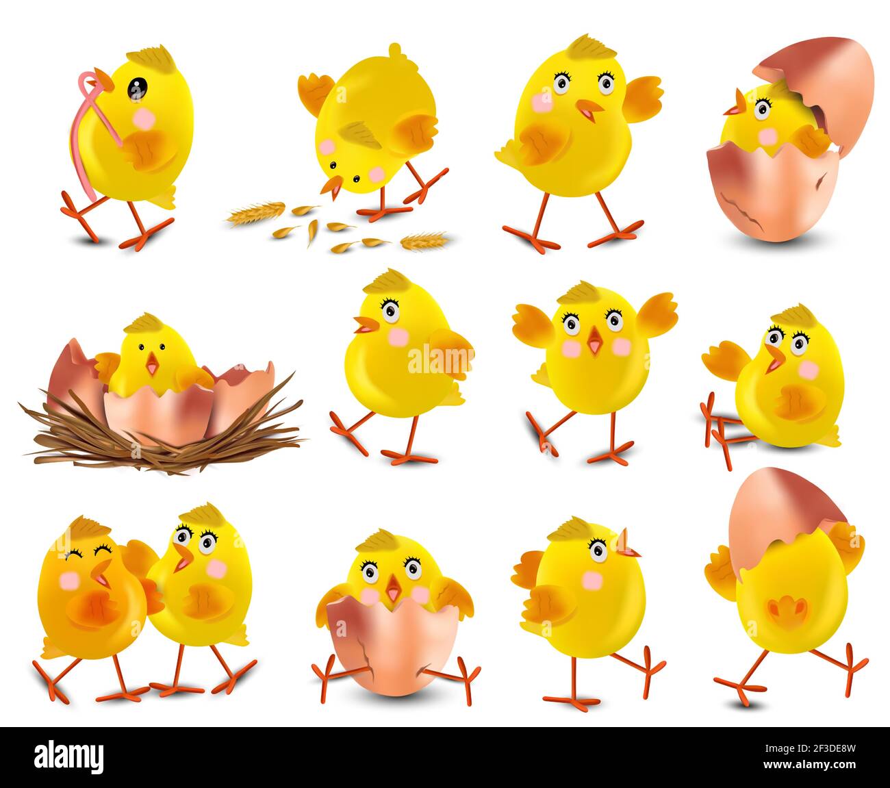 Collection de jolis poulets jaunes. Des poules de dessin humoristique ...