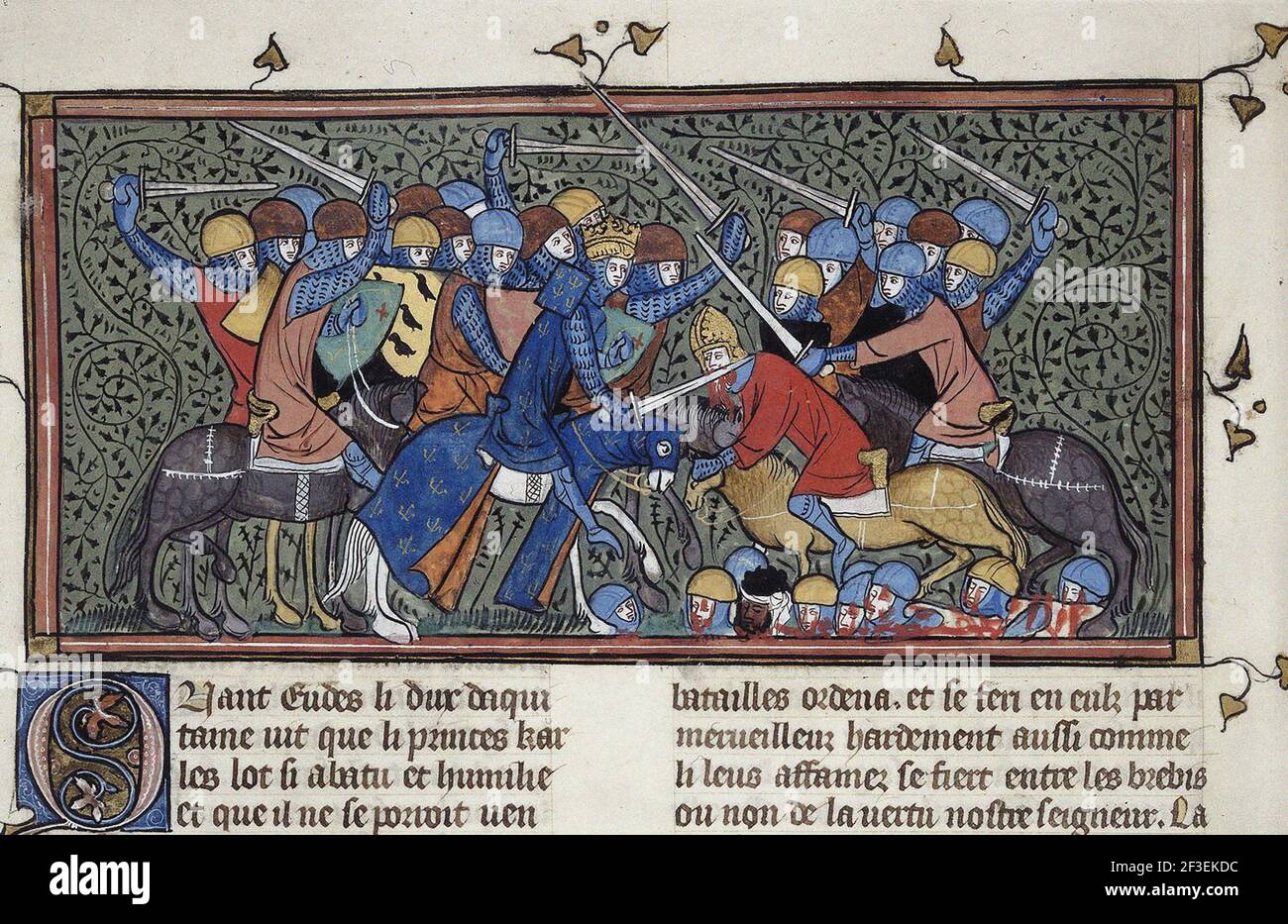 Charles Martel à la bataille de Tours. Miniature des grandes chroniques ...
