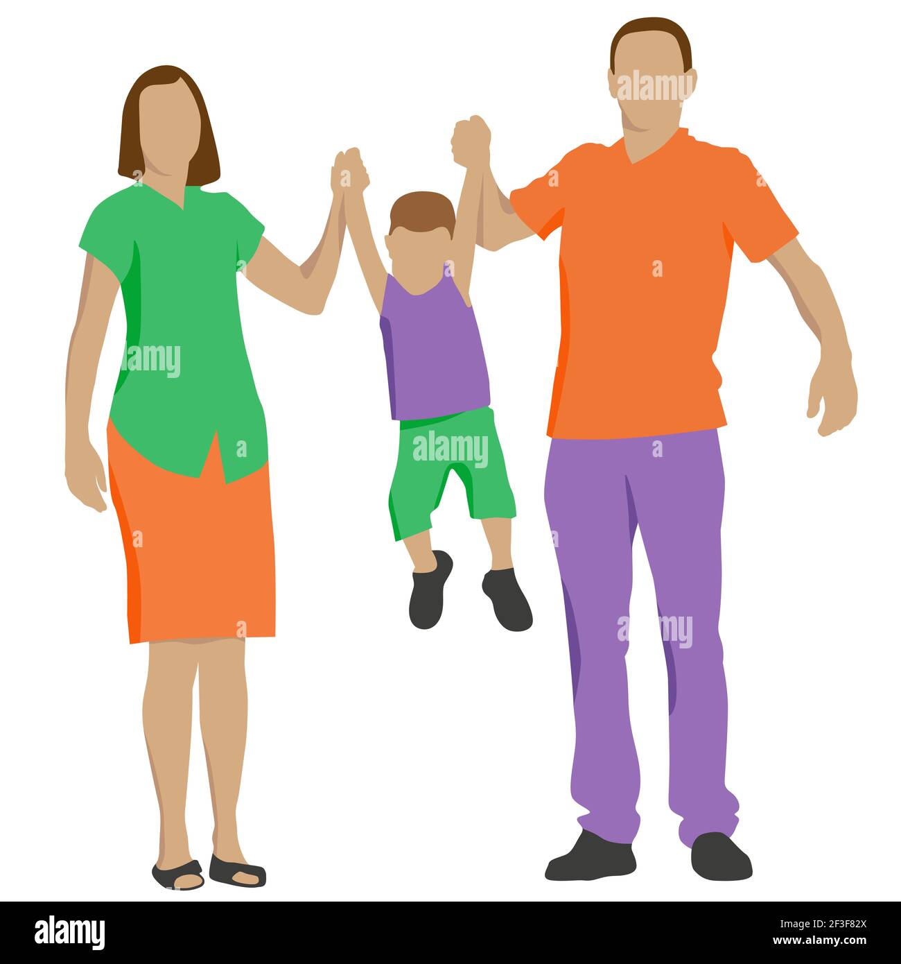 Famille heureuse, parent avec enfant. Le père et la mère élèvent leur ...