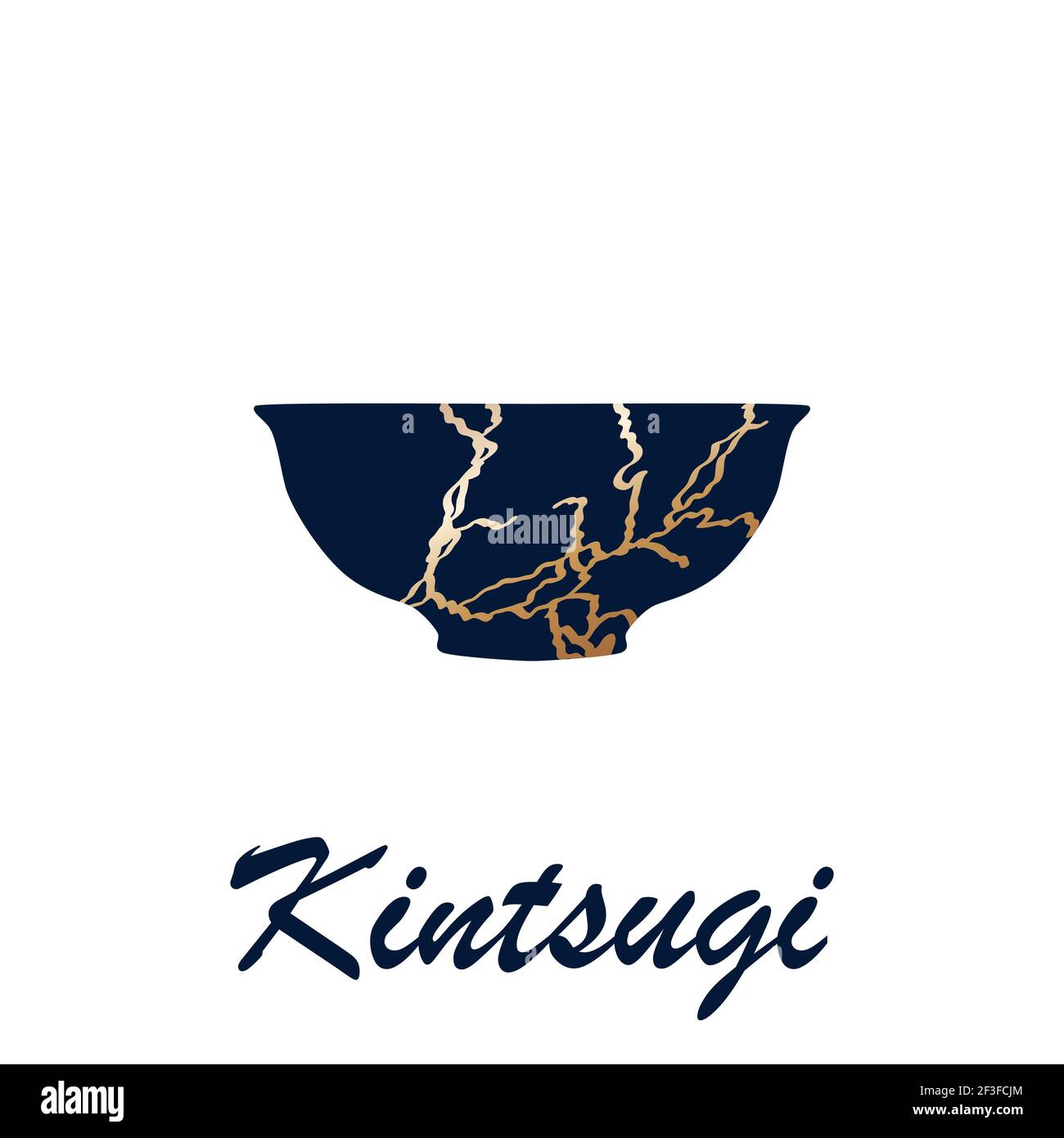 Vase japonais kintsugi rénové art couleur dessin gravure illustration ...