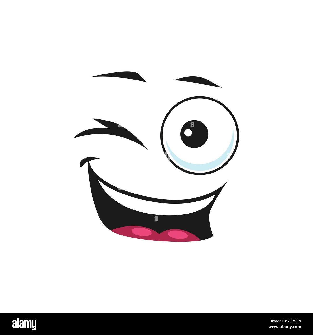Dessin animé visage souriant, vecteur emoji avec oeil de clin d'œil et ...