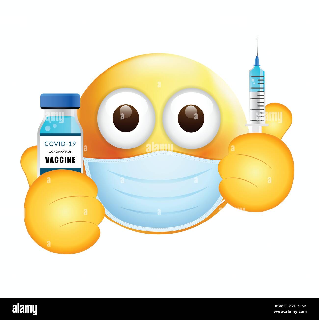 Émoticône de haute qualité sur fond blanc. Emoji avec vaccin et ...