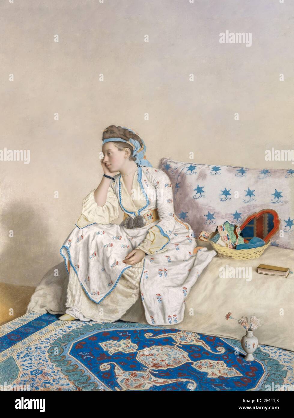 Portrait de Marie Fargues, épouse de l'artiste, en costume turc. Assis ...