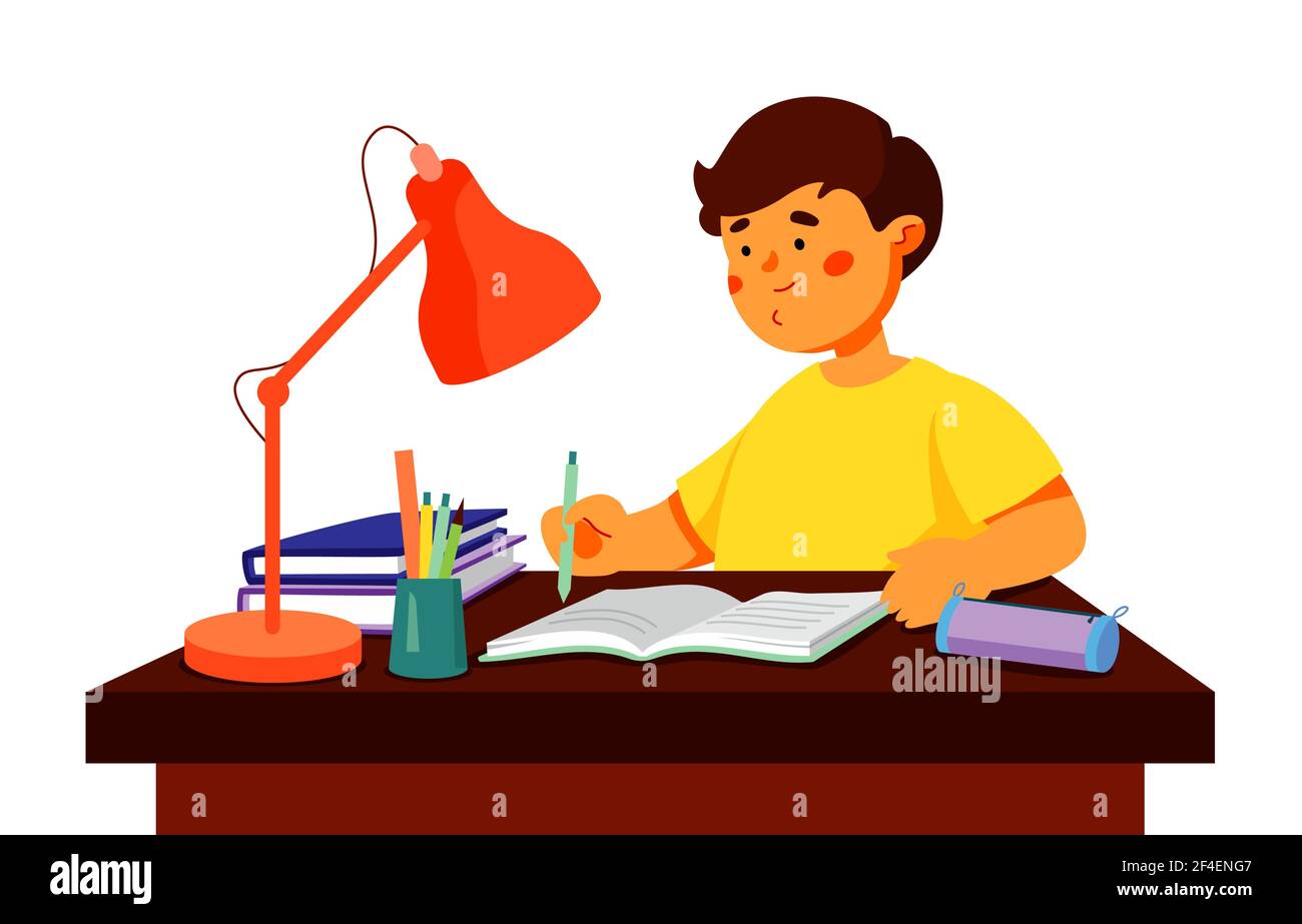 Garçon en train de faire ses devoirs - illustration de style plat ...