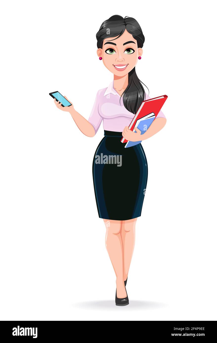 Belle femme d'affaires réussie personnage de dessin animé tenant le ...