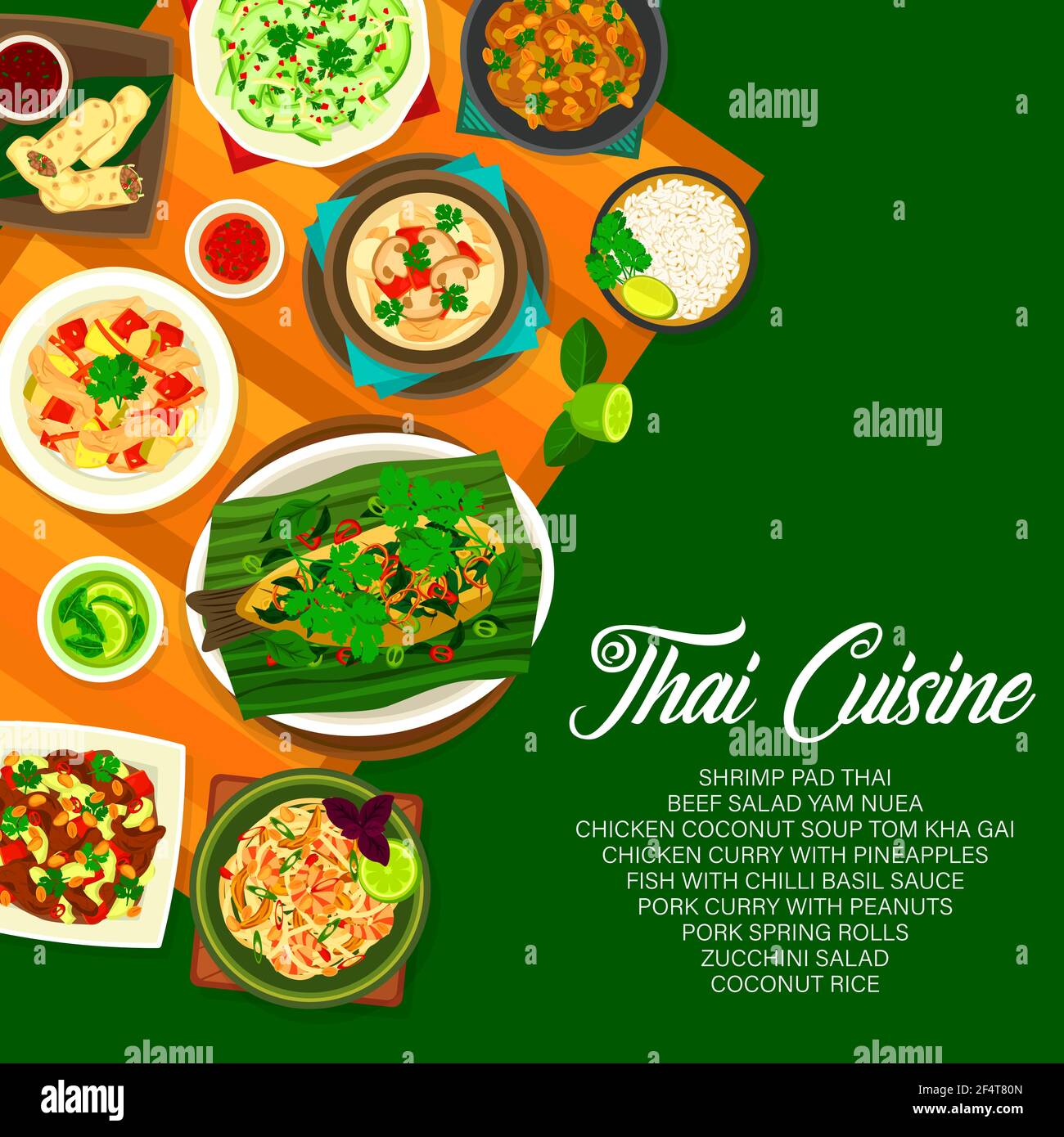 Affiche de cuisine thaïlandaise et thaïlandaise, couverture du menu du ...