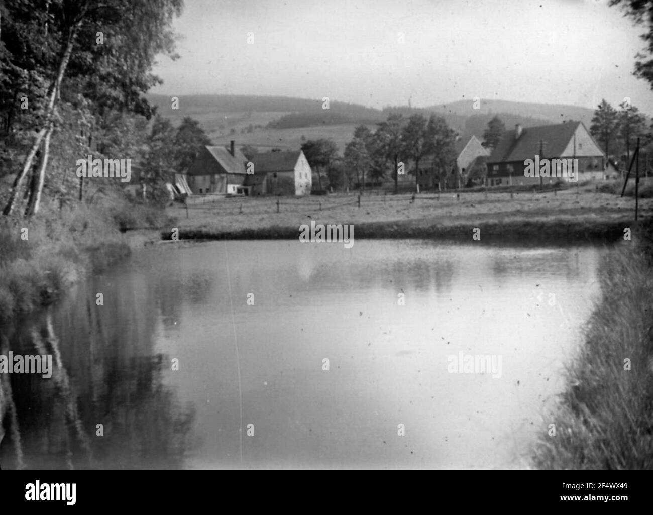 étang à poissons Banque d'images noir et blanc - Alamy