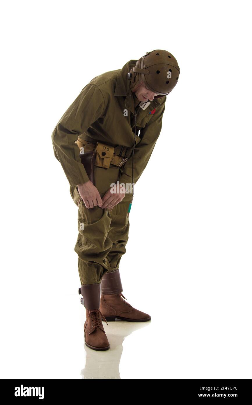 Homme acteur en uniforme militaire de tankman américain du monde La ...