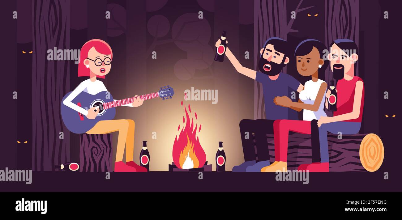 Jeune couple au coin du feu Banque d'images vectorielles - Alamy