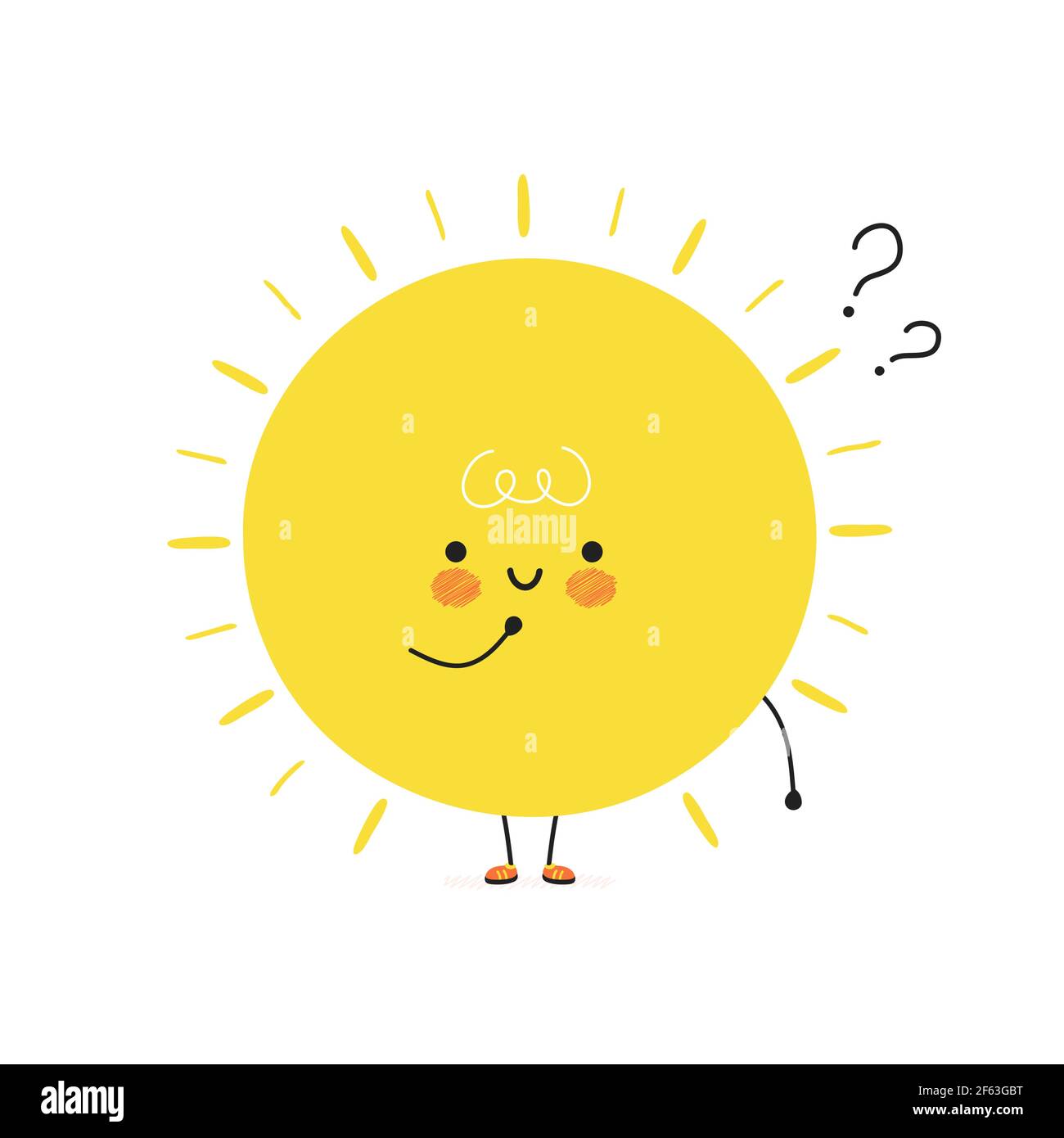 Joli soleil drôle avec points d'interrogation. Icône d'illustration de ...