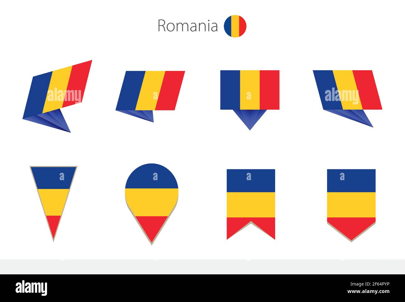 Collection de drapeaux nationaux de Roumanie, huit versions de drapeaux ...