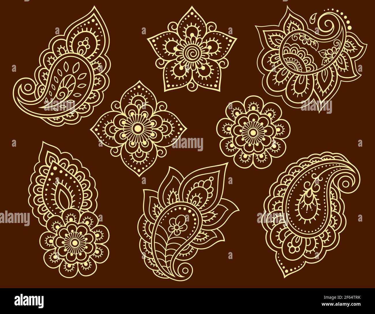 Ensemble de motif de fleurs Mehndi pour le dessin de Henné et le tatouage. Décoration ethnique ...