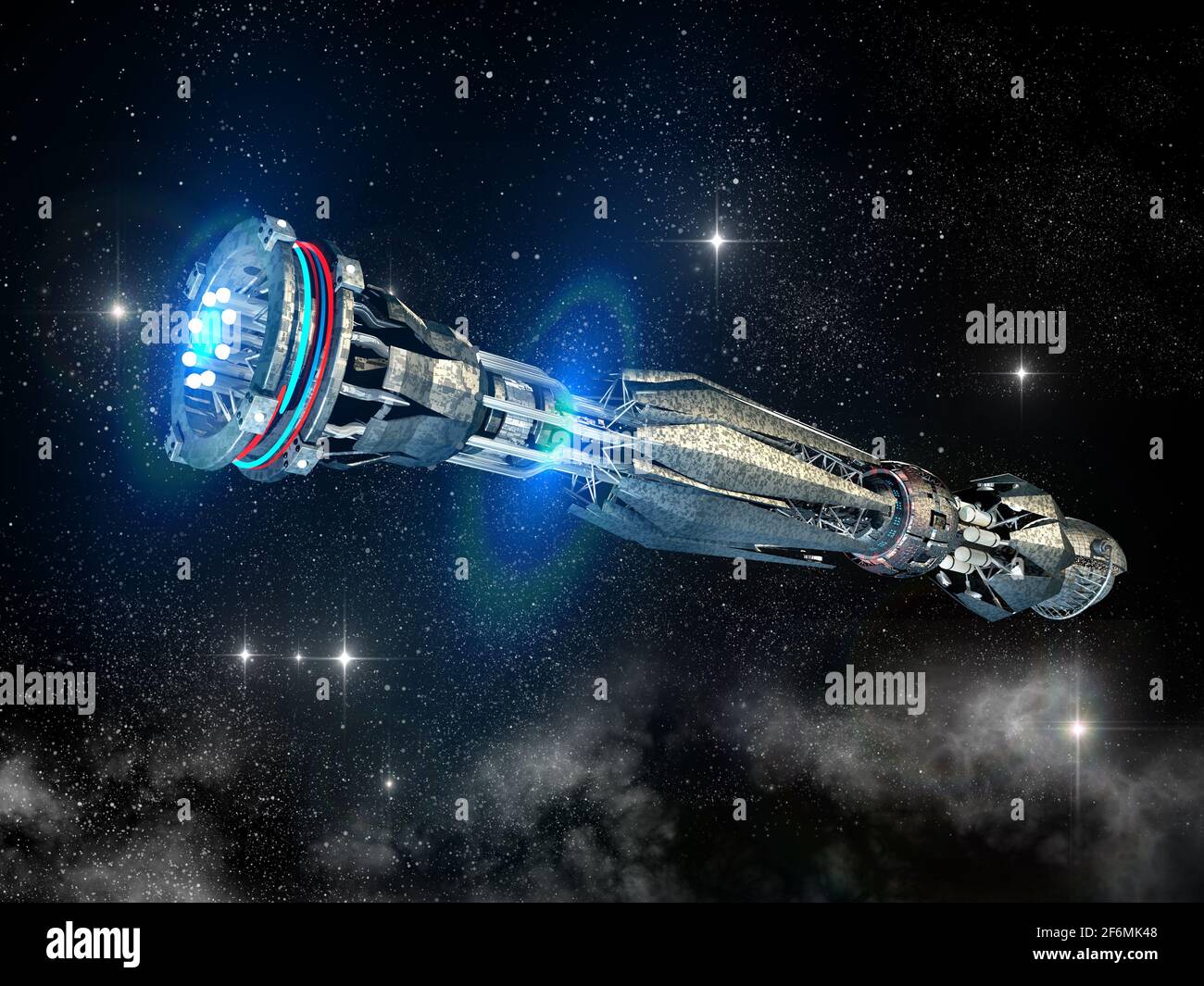Illustration 3D d'un vaisseau spatial dans les voyages interstellaires ...