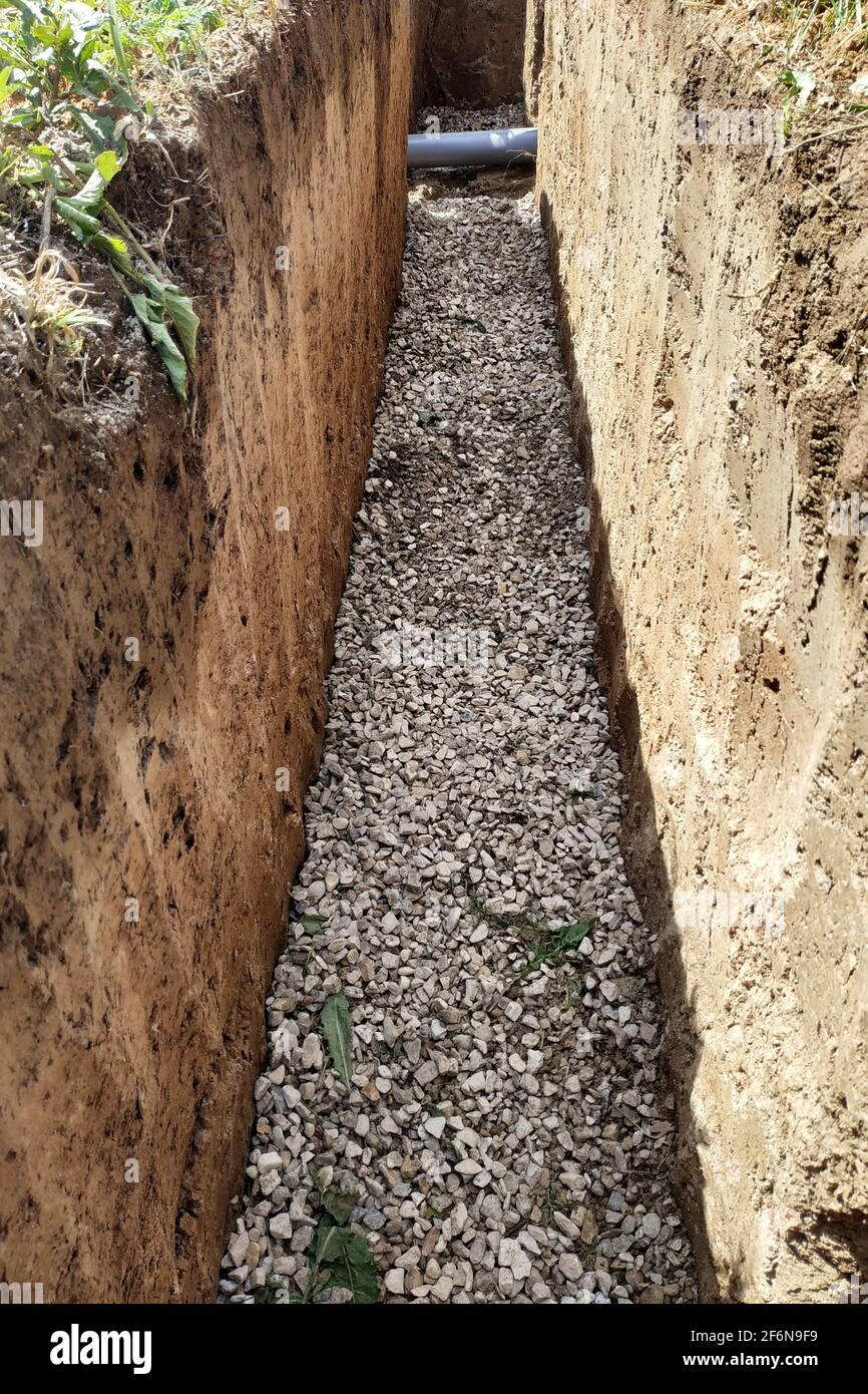 Gravier de tranchée pour le drainage et le drainage, le drainage autour ...