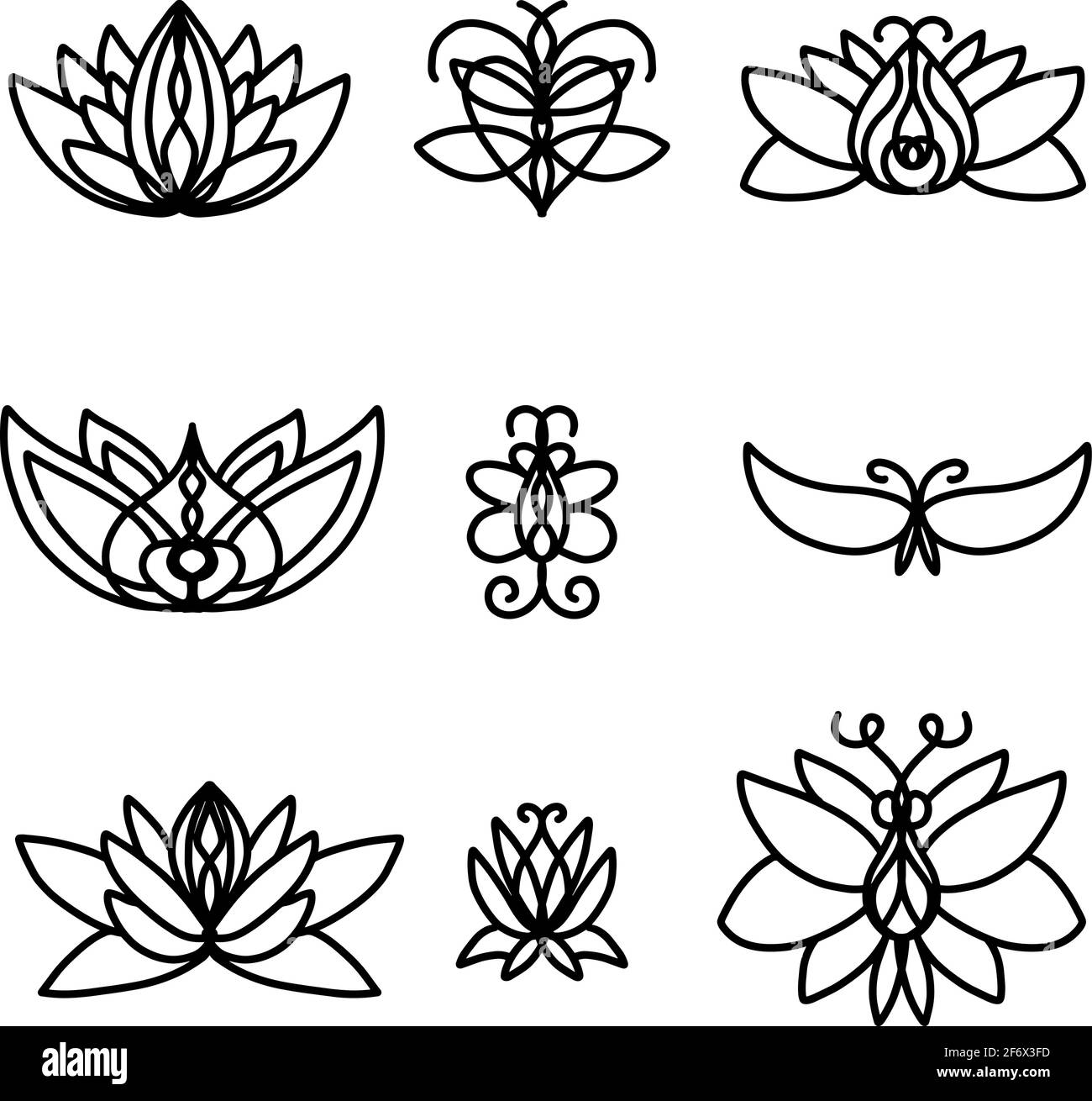 Symboles de fleurs symétriques pour logos Image Vectorielle Stock - Alamy