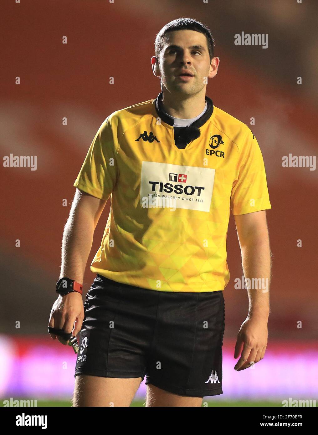 Arbitre Adam Jones lors du match Heineken Challenge Cup à Welford Road ...