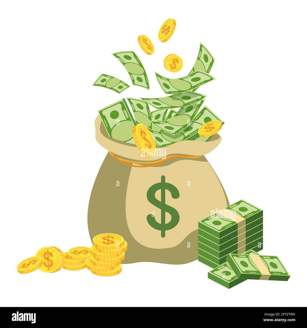 Sac d'argent avec billets. Symbole de richesse, de réussite et de Bonne ...