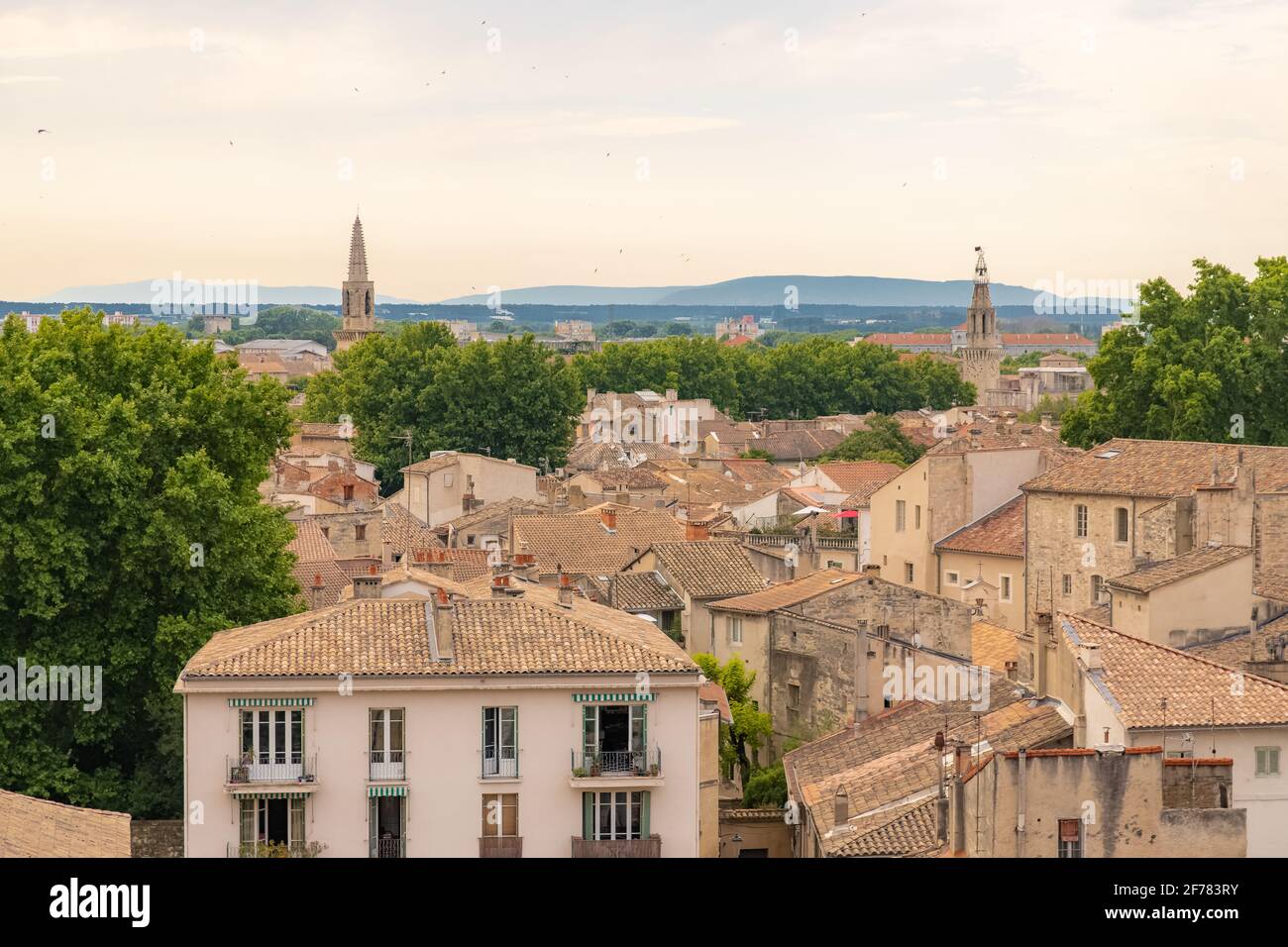 Avignon, vue aérienne de la ville, avec maisons typiques et toits en ...