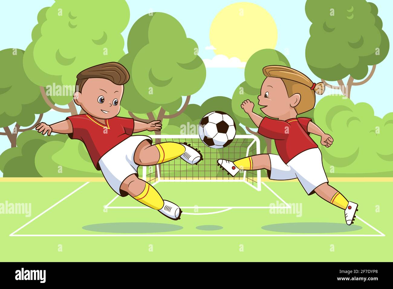 Adolescent - les joueurs de football kick une balle de football sur un ...