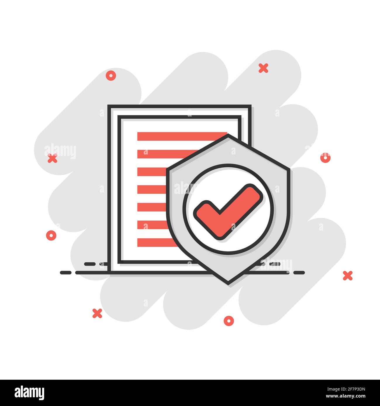 L'icône d'assurance dans le style comique. Vector cartoon illustration ...