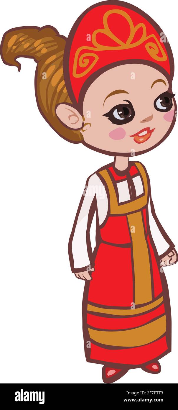 Illustration de dessin animé de fille russe dans un vecteur de robe ...