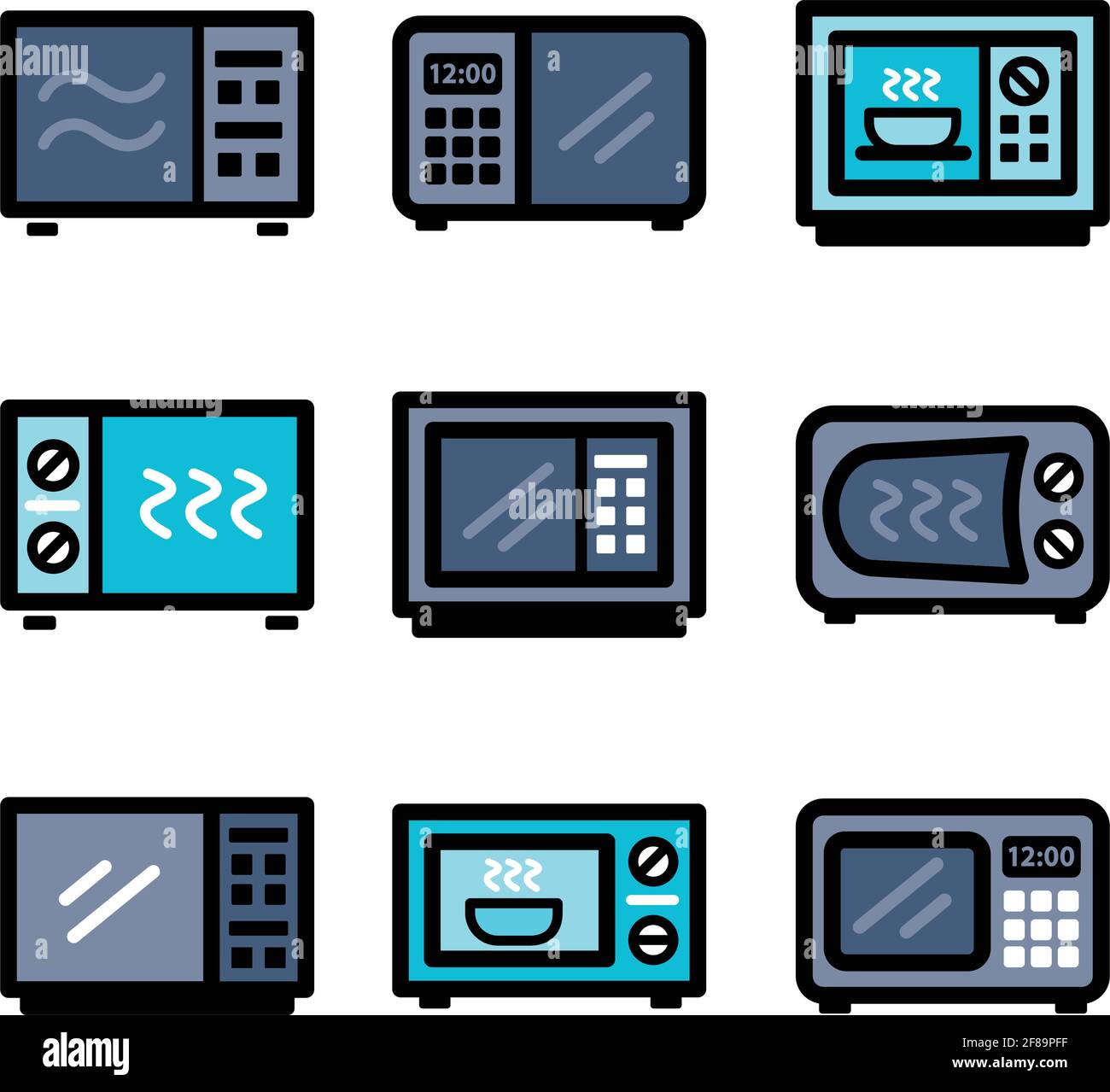 Jeu d'icônes vectorielles de couleur micro-ondes. Différentes icônes ...