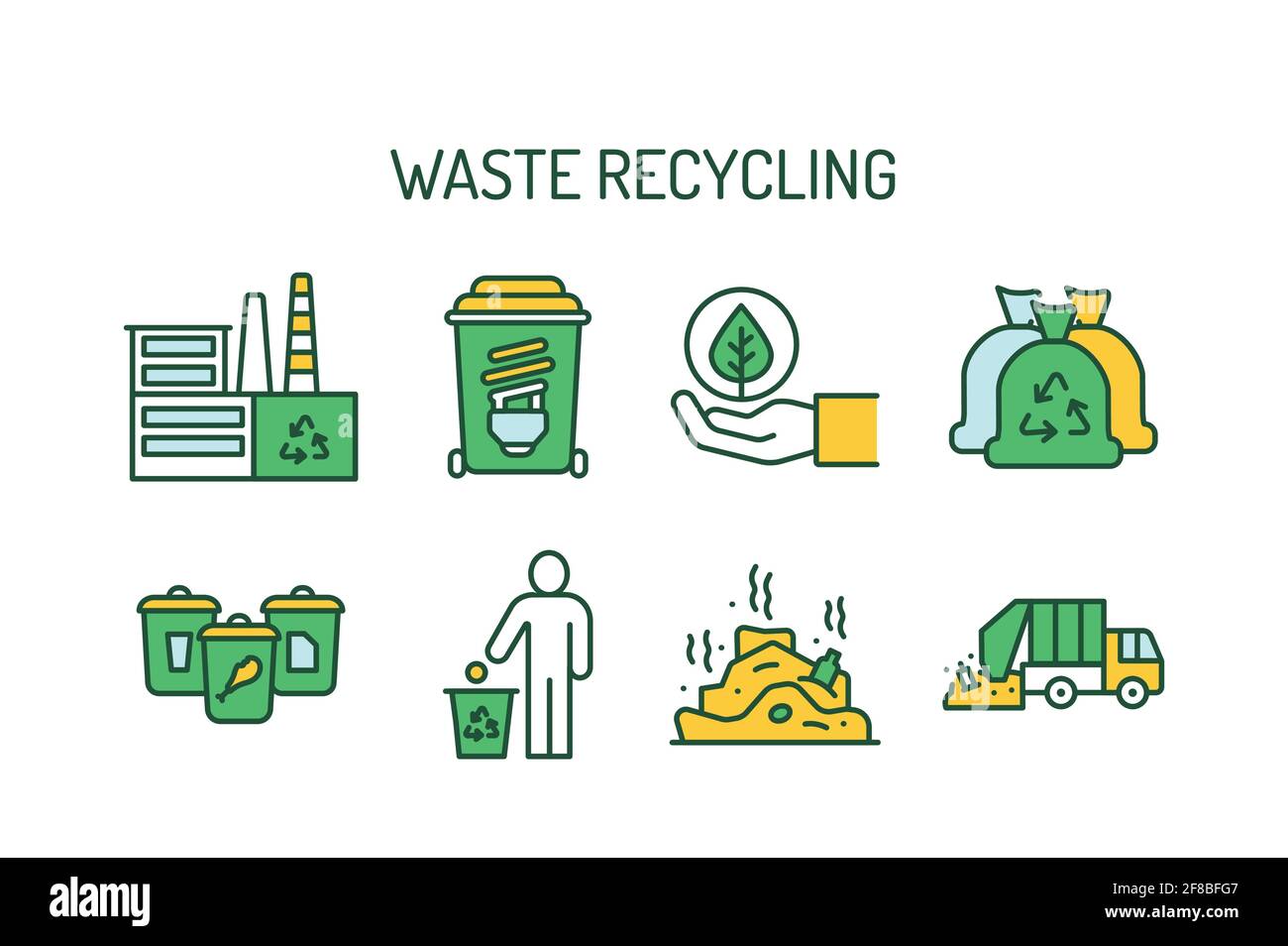 Jeu d'icônes de lignes de couleurs de recyclage. Tri des déchets. Un ...