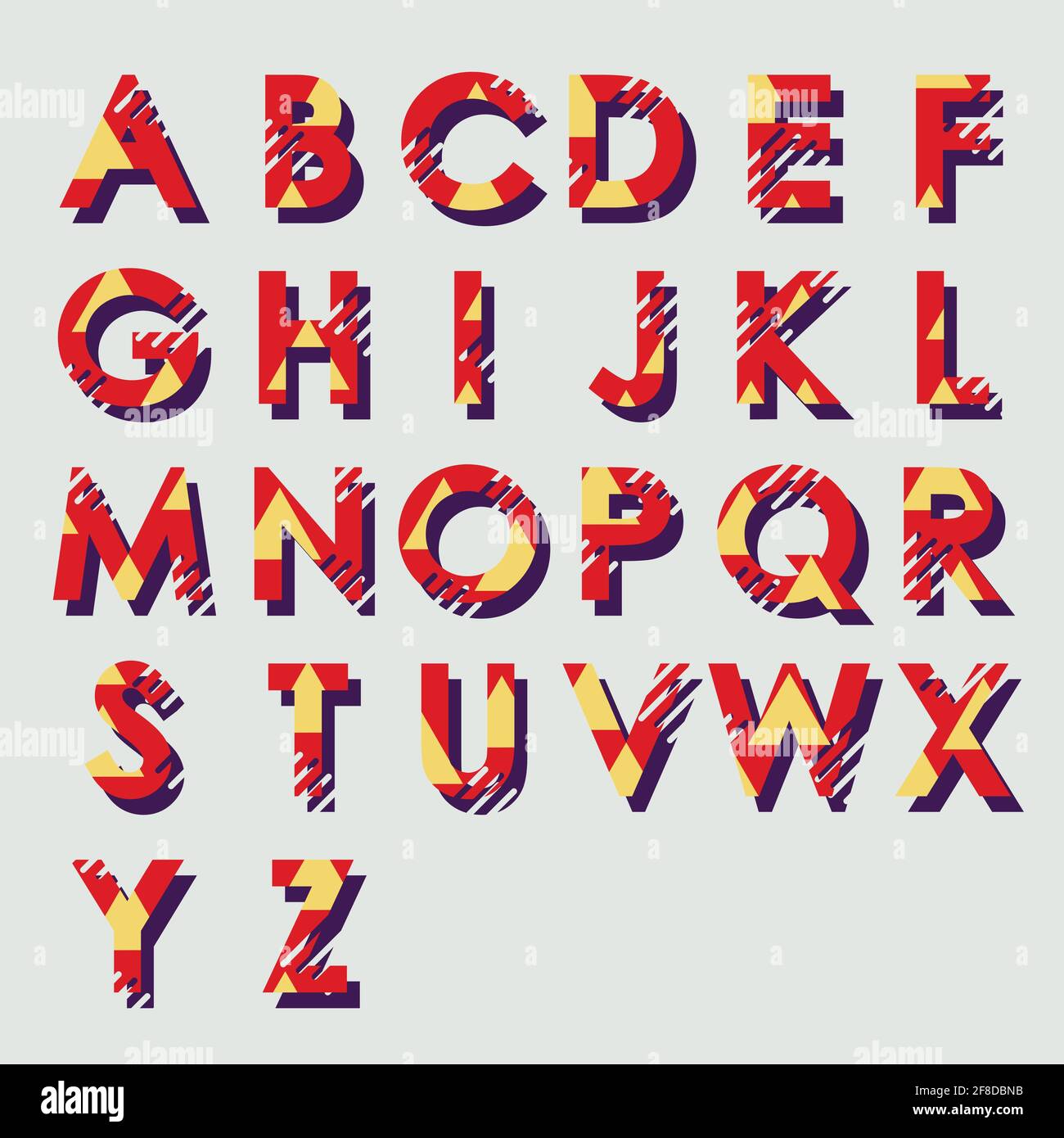 Alphabet typographique linéaire moderne dans un ensemble. Contient des ...