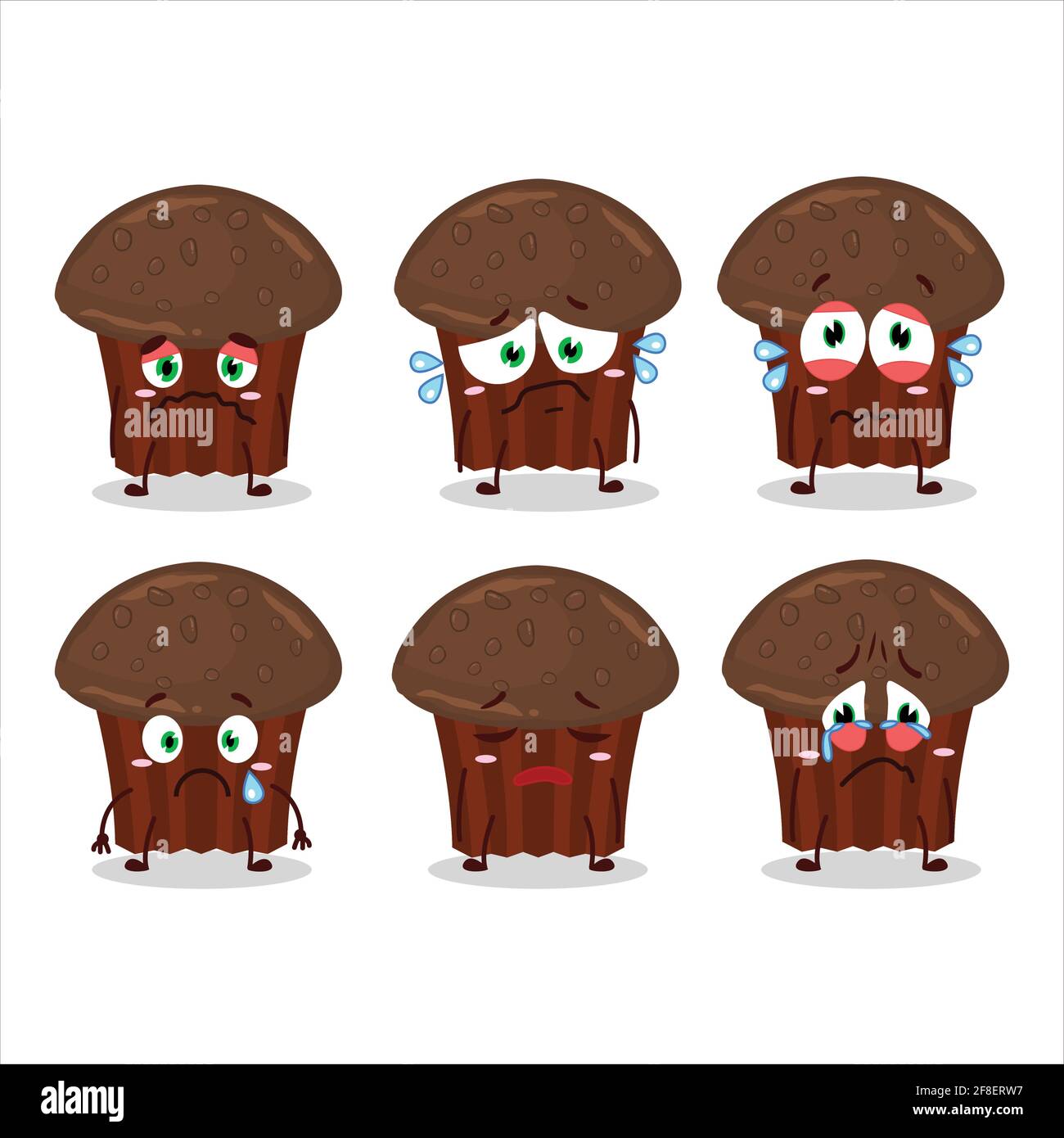 Personnage de dessin animé de muffin au chocolat avec une triste ...