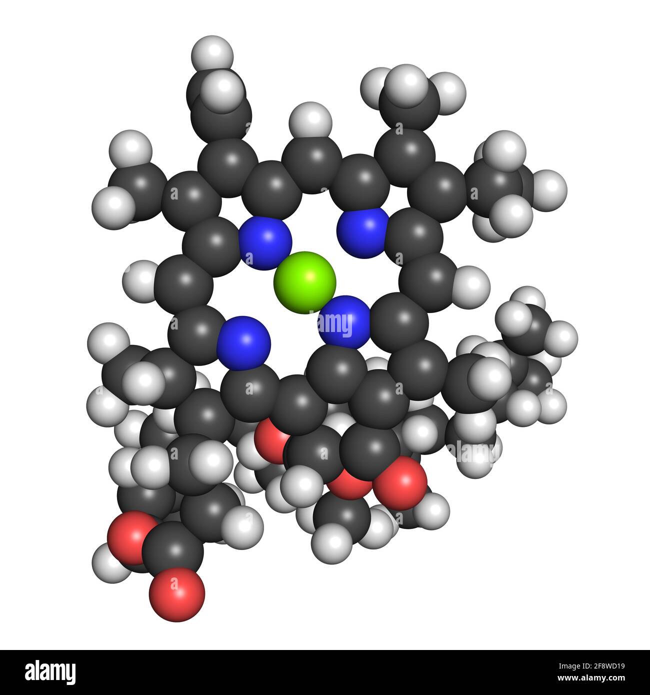 Chlorophylle une molécule de pigment vert 3D rend la structure chimique ...