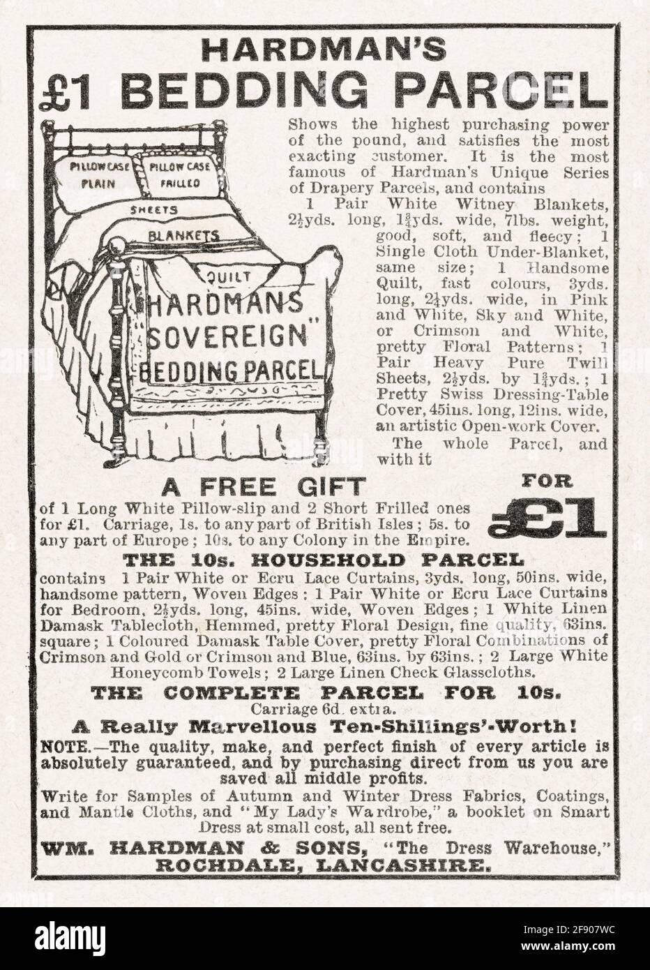 Ancienne publicité victorienne vintage pour les lits de Hardman en 1902 ...