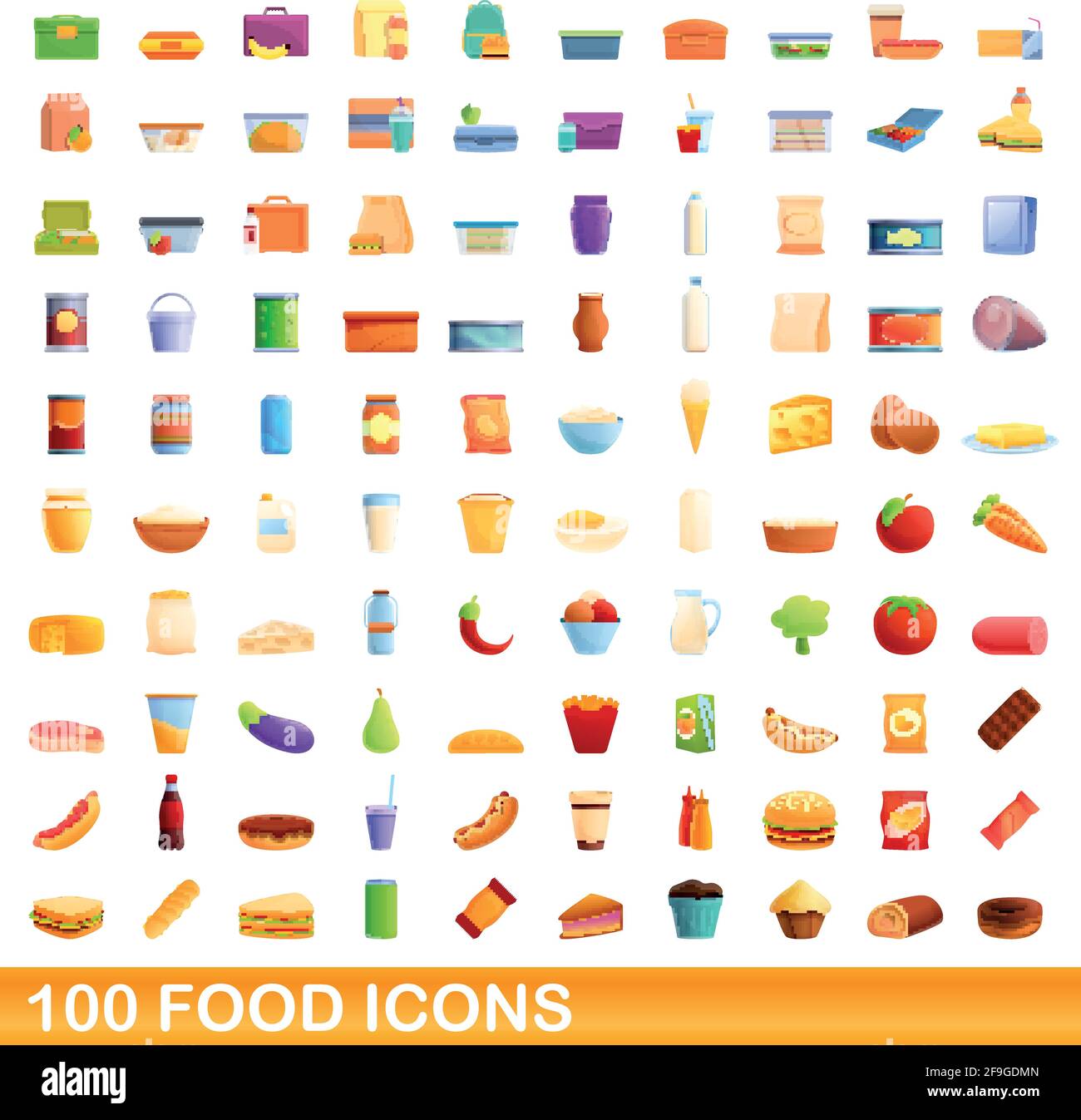100 food icons set. Cartoon illustration de 100 icônes alimentaire ...
