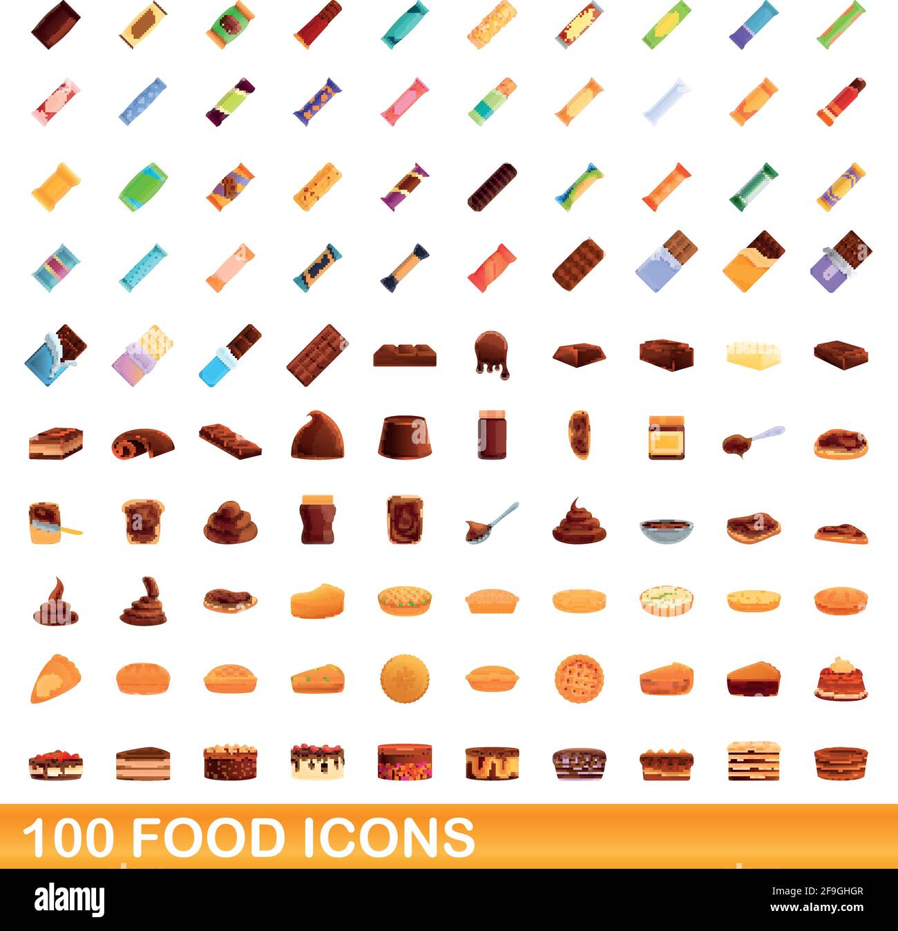 100 food icons set. Cartoon illustration de 100 icônes alimentaire ...