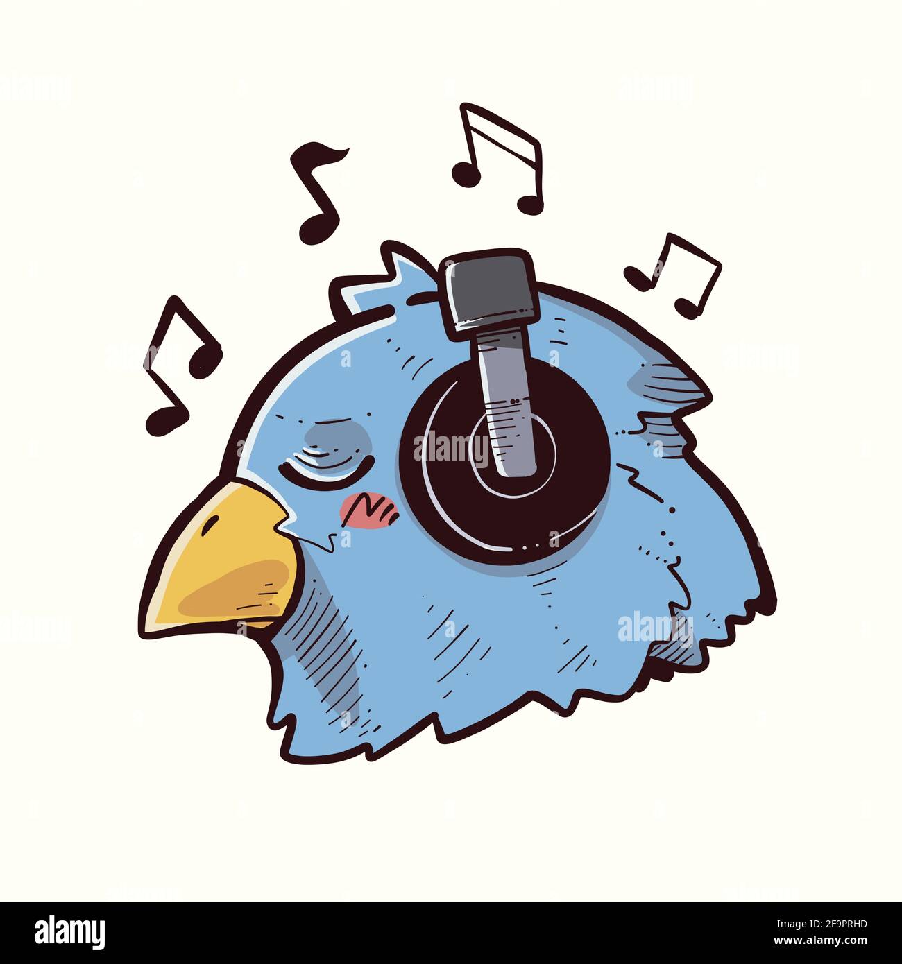 Illustration d'un oiseau de bande dessinée écouter de la musique Image ...