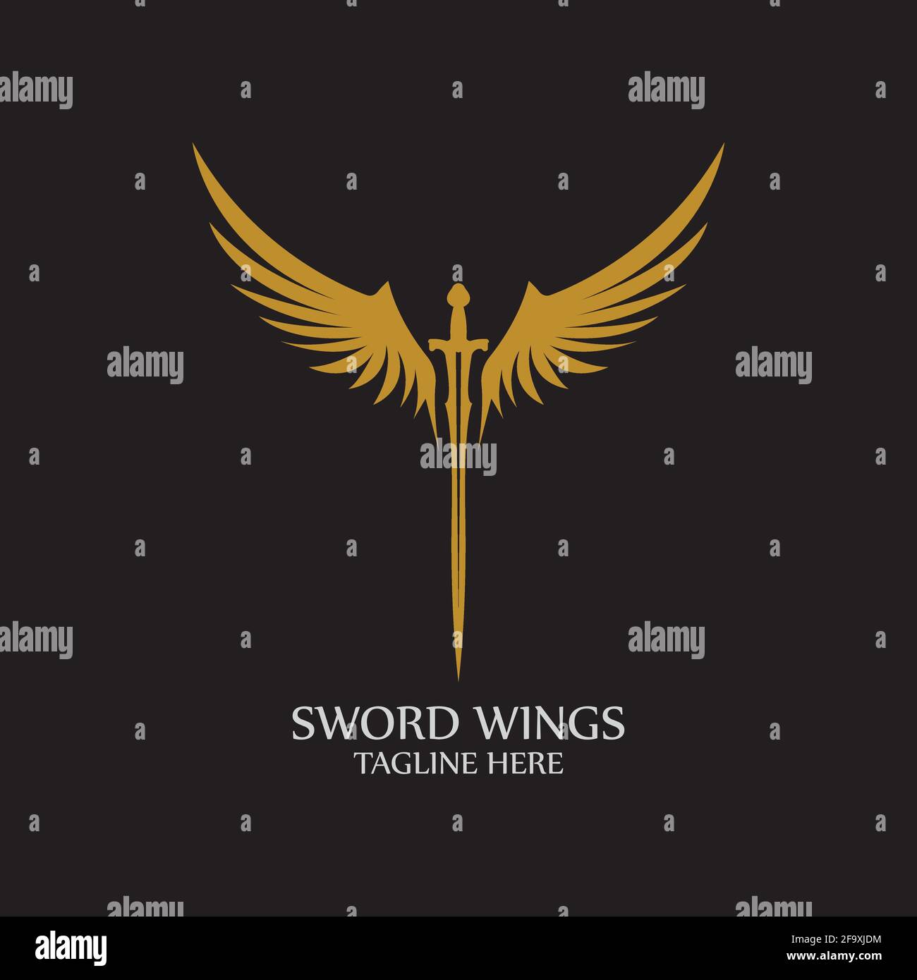 Épée avec ailes. Symbole d'épée d'or sur fond noir Image Vectorielle ...