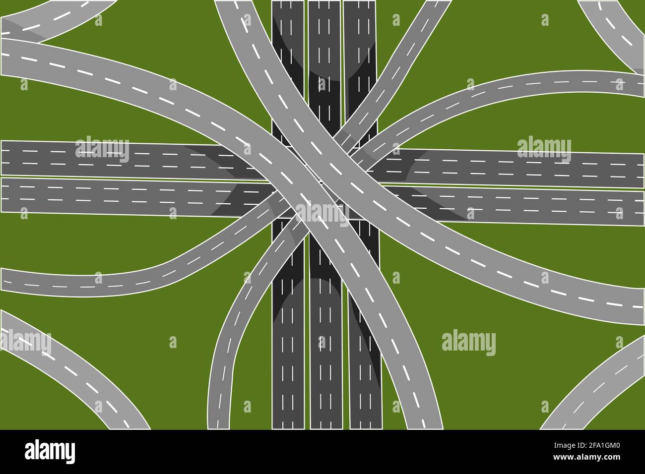 Jonction de route et ponts vue de dessus isolée sur fond vert. Vue ...