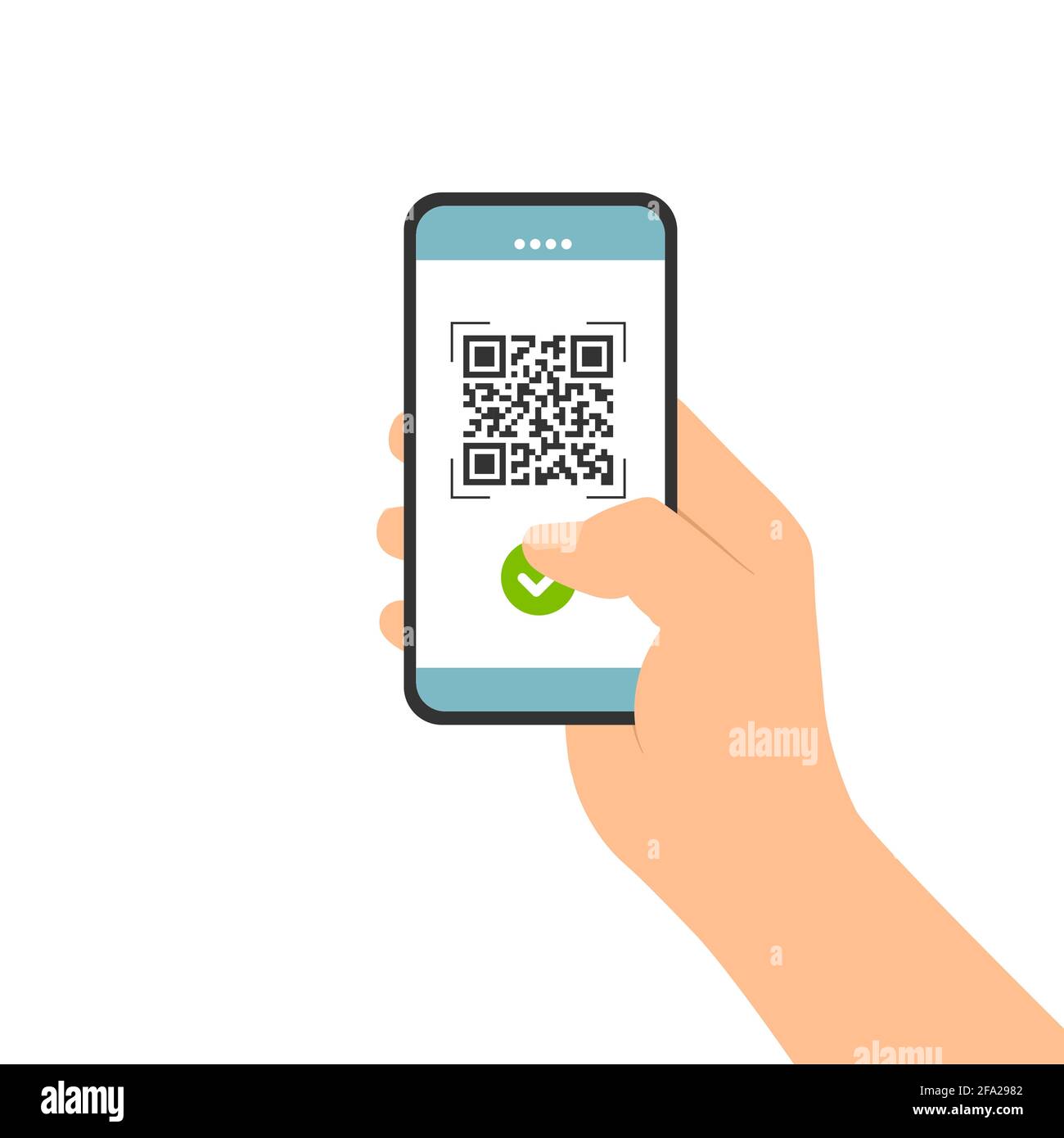 Illustration plate d'un téléphone portable à écran tactile avec main ...