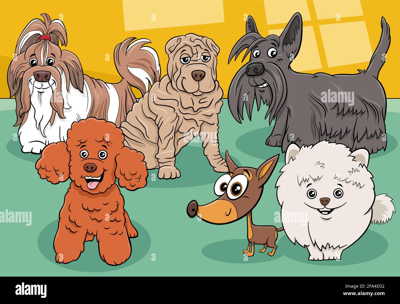 Illustration de dessins animés de chiens de race et de chiots comiques ...